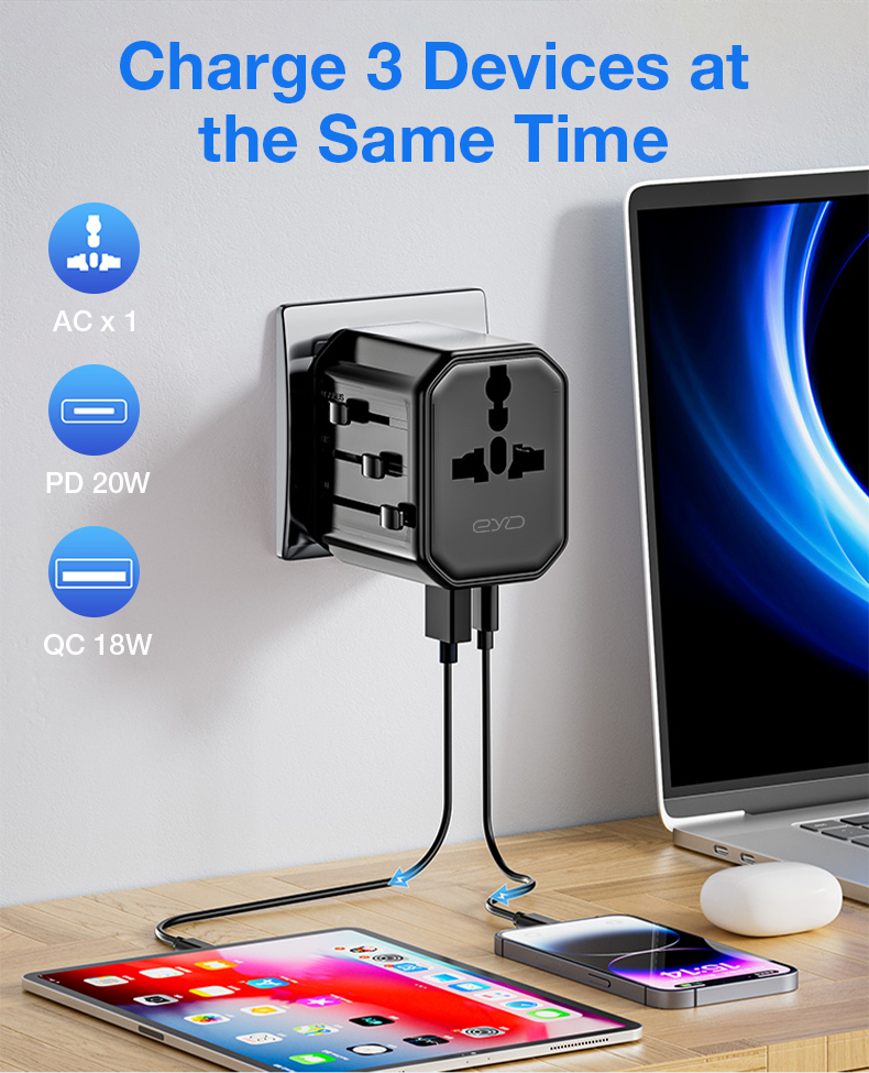 EYD SN220pro PD20W&QC18W Universal Adapter Travel International Adapter ...