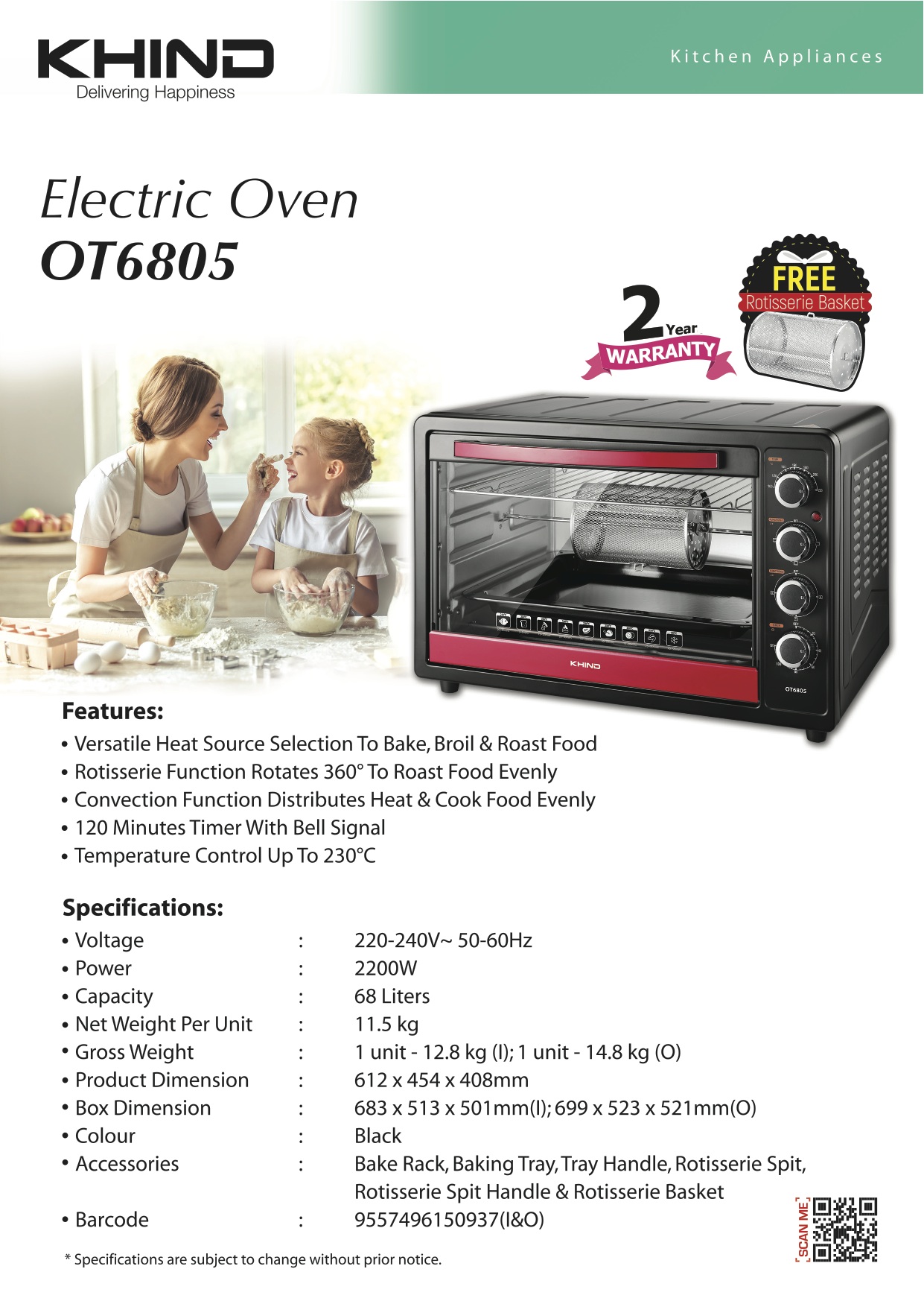Pensonic/Khind 70L/68L Large Electric Oven (Rotisserie & Convection ...