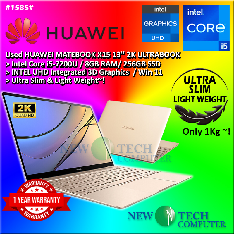 #1585 USED HUAWEI MATEBOOK X 15 CHAMPAGNE GOLD intel i5 7200U 8GB 256GB SSD INTEL UHD 13" 2K i5 ...