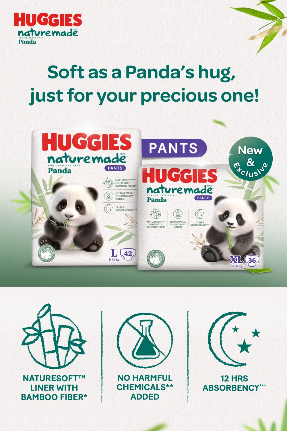 [Bundle of 3] Huggies Naturemade Panda Pants Diapers M56 /L42/ XL36 ...