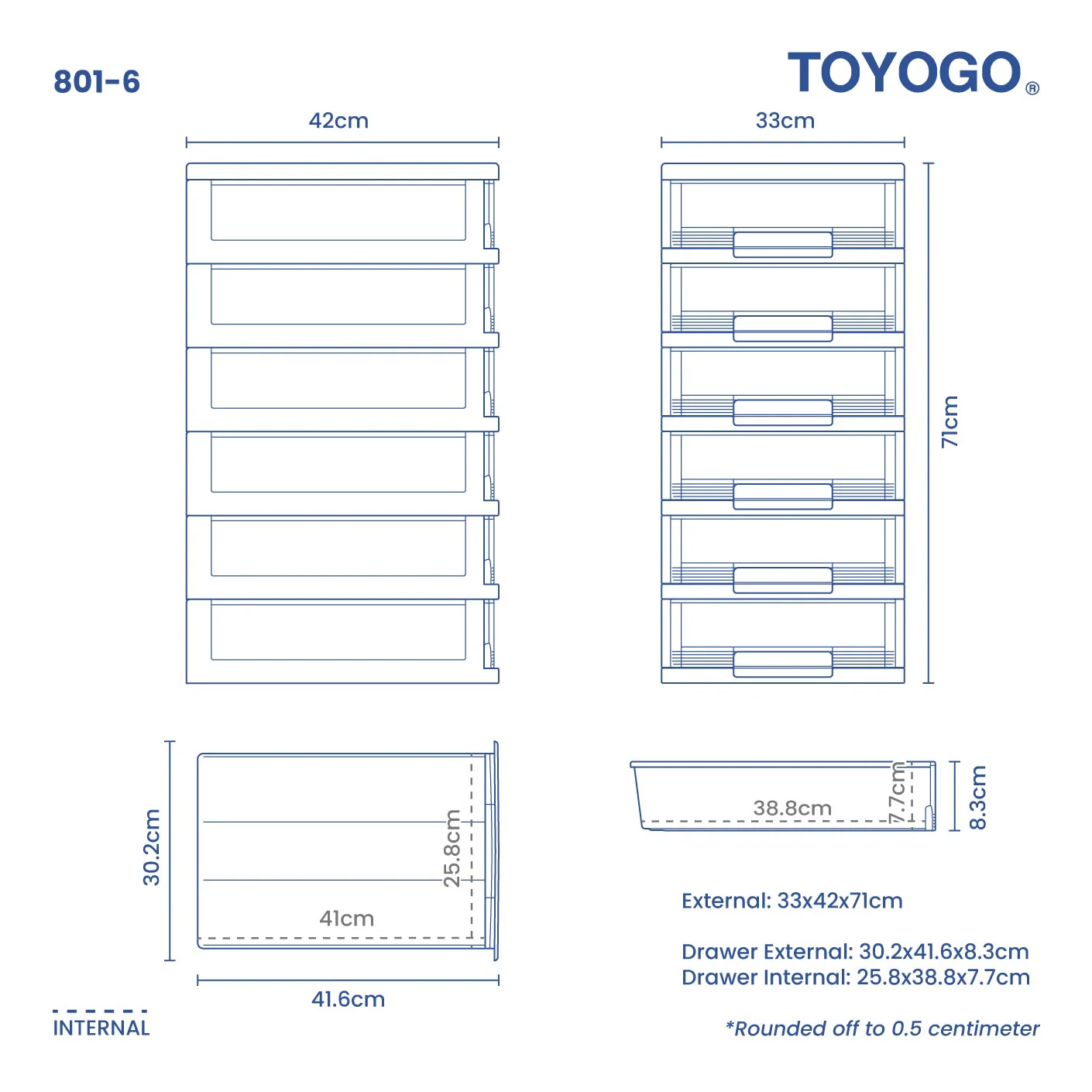 TOYOGO 6 Tiers Large Size Desktop Drawer with Wheels 801-6 (53L) [2 units] | Shopee Malaysia