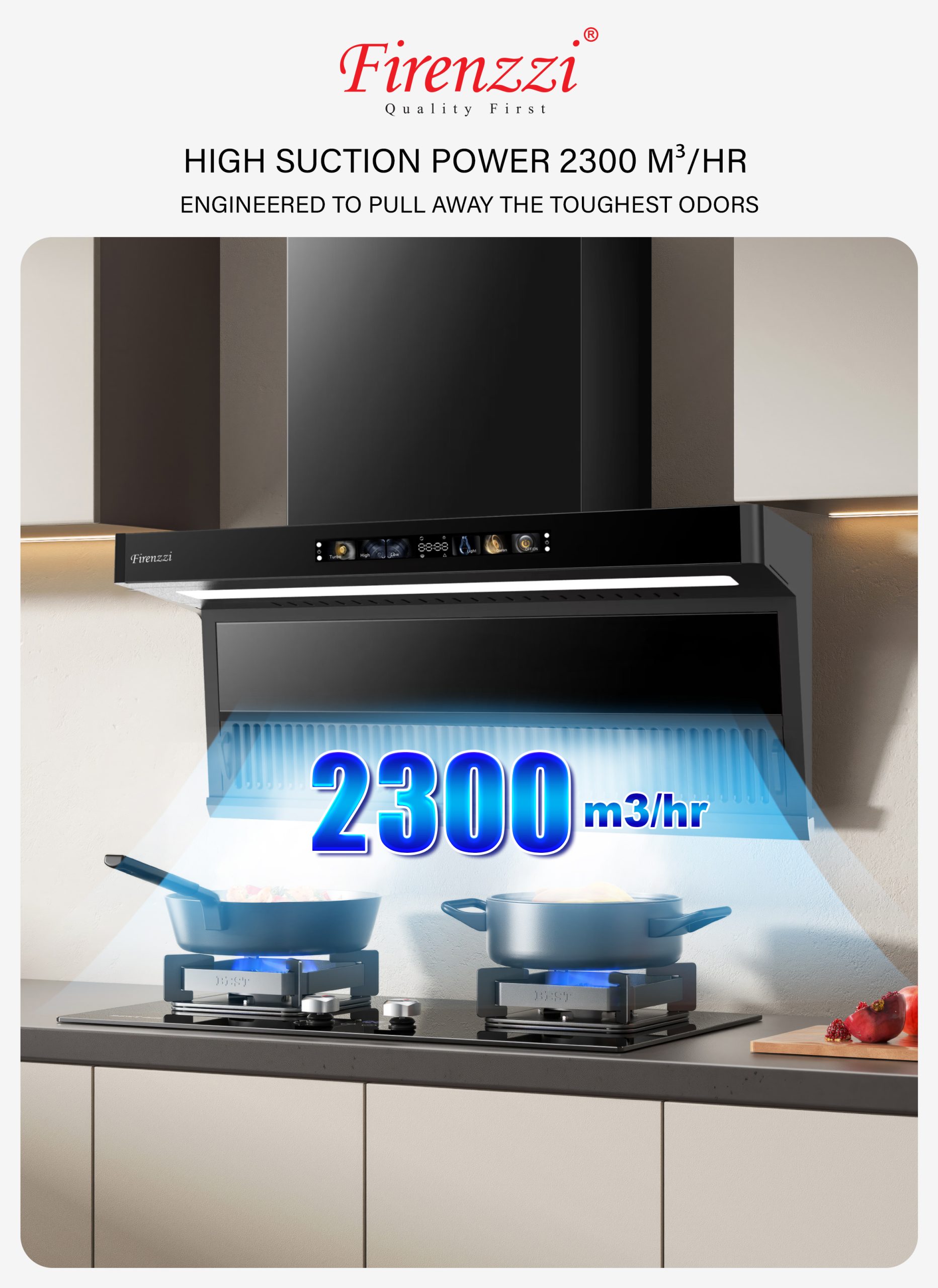 Firenzzi Cooker Hood 2300m3/hr Ultra High Suction Power FCH-9133 LS ...