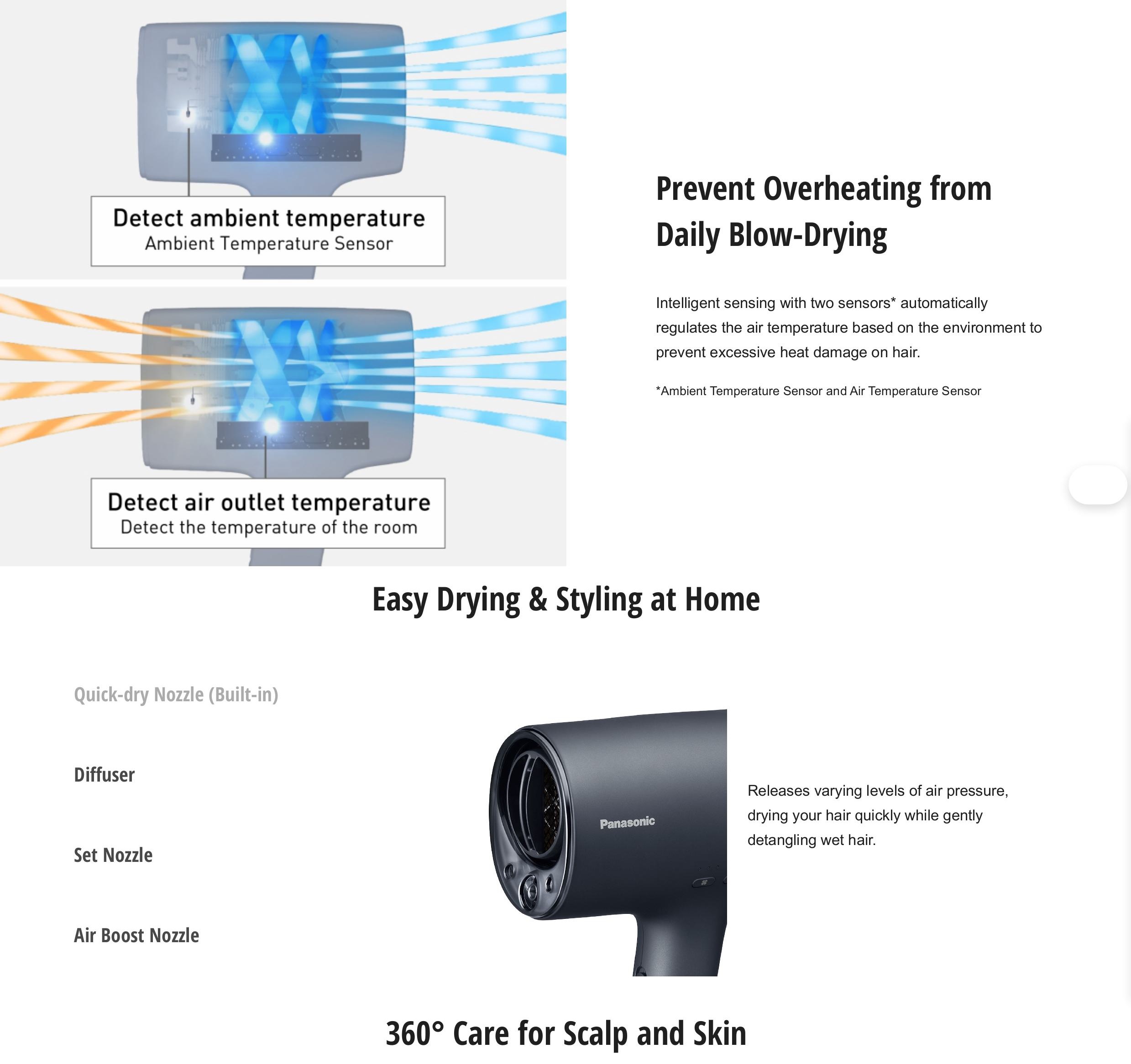 PANASONIC Nano Care Hair Dryer EH-NA0J Nanoe™ MOISTURE + and Mineral ( Navy Blue | Mist Gray ...