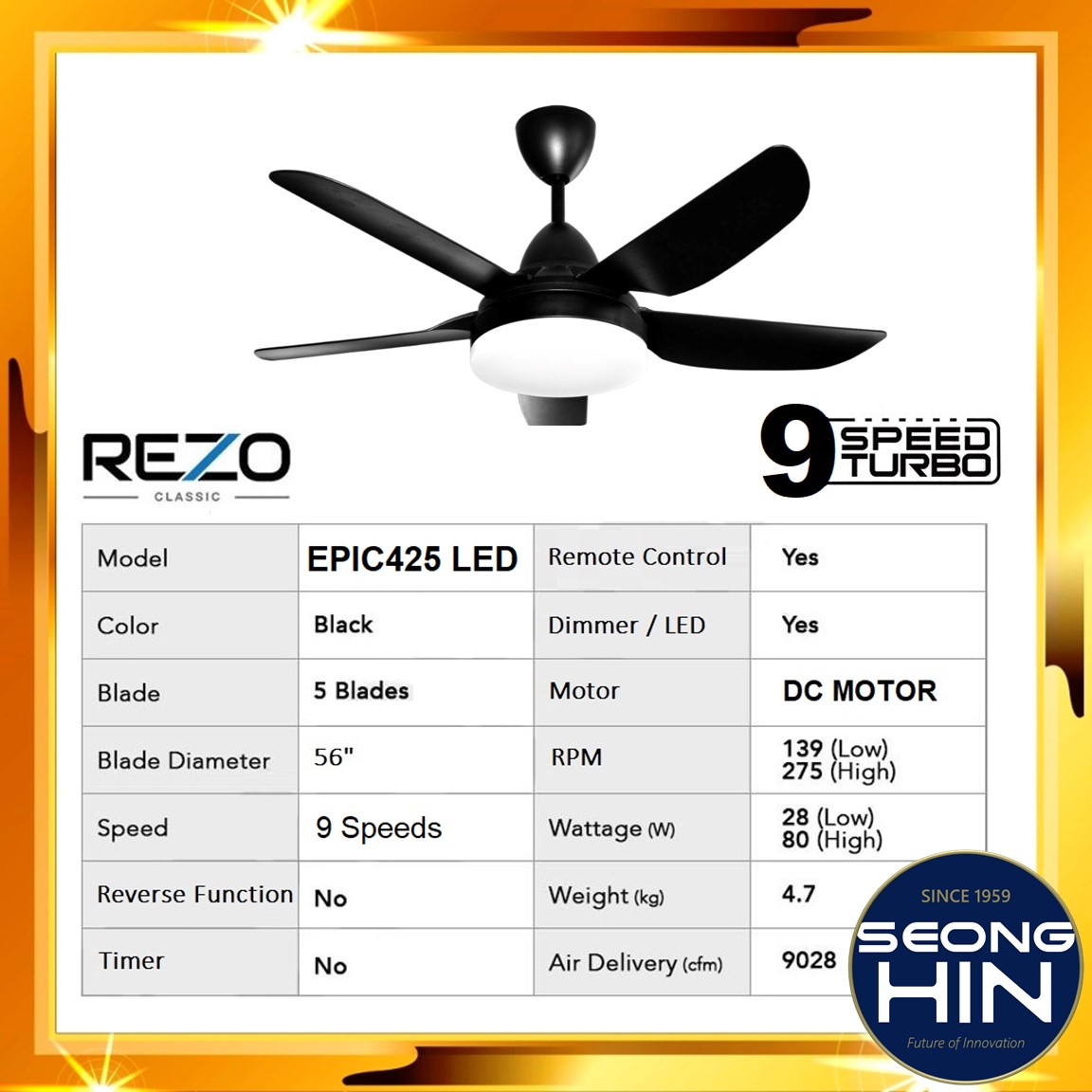 REZO 42" EPIC 425 Ceiling Fan with LED Light EPIC425 LED / Kipas siling ...
