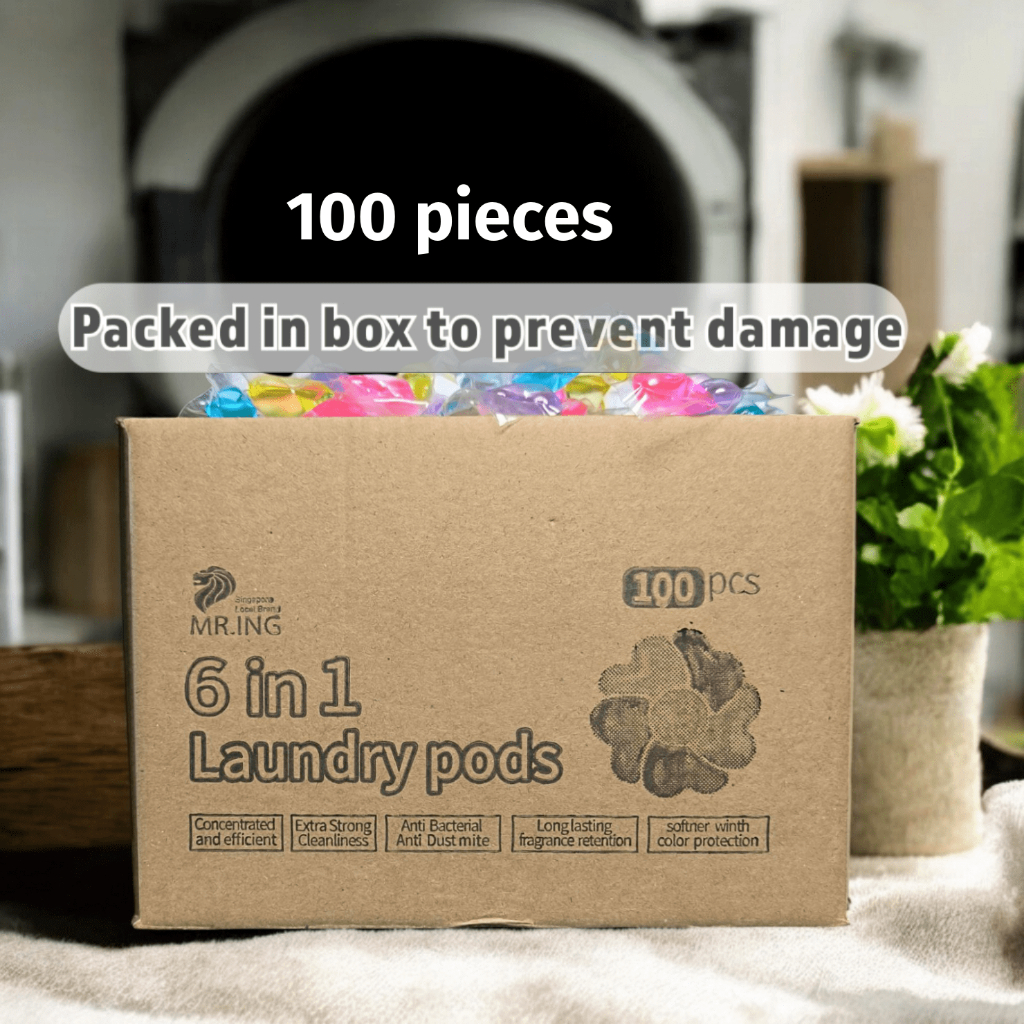 (100pcs) MR.ING 6 in 1 Laundry Pods Fruity Peach Laundry bead Detergent ...