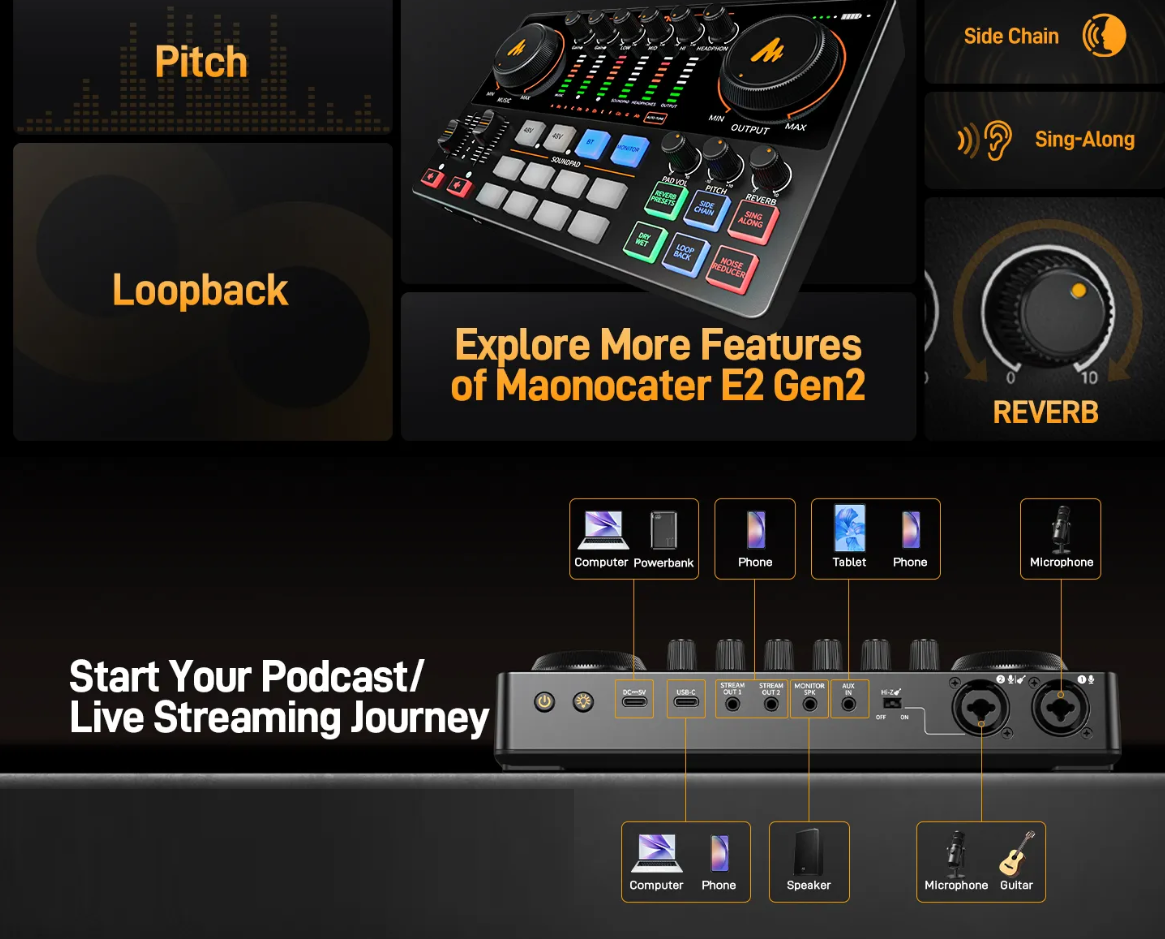 MAONO AME2 AM-E2 / AME2 GEN 2 E2 GEN2 / AME2A E2 MAONOCASTER INTERGRATED AUDIO PRODUCTION STUDIO ...