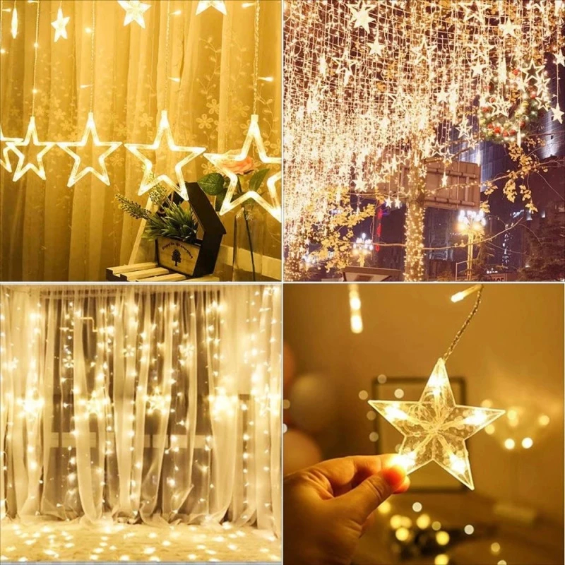 Lampu Raya 5 Meter Hair Raya Lights 158Led Led Star Moon Lights Curtain ...