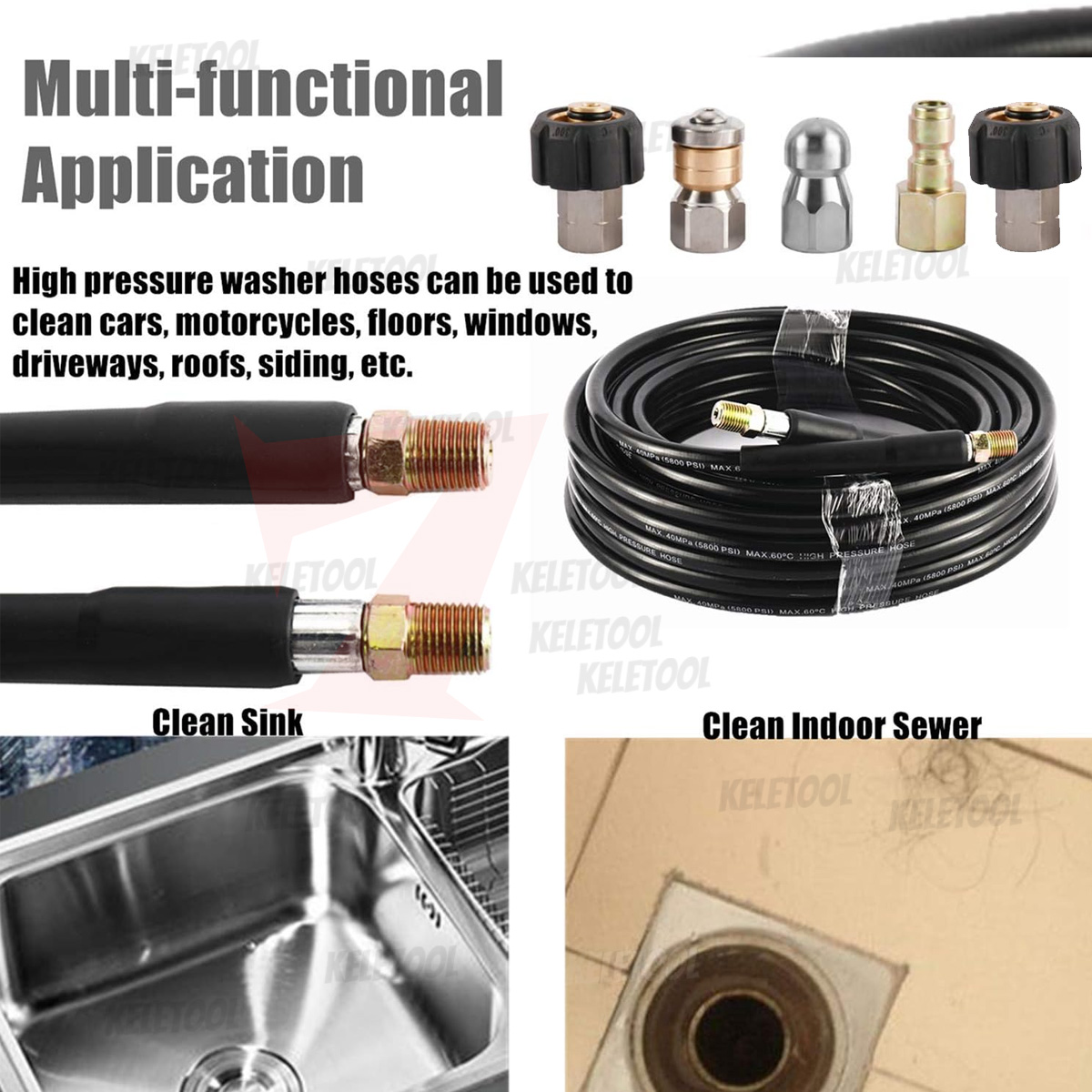 6in1 sewer jetter kit Sewer water jet hose pressure jet cleaner pipe ...