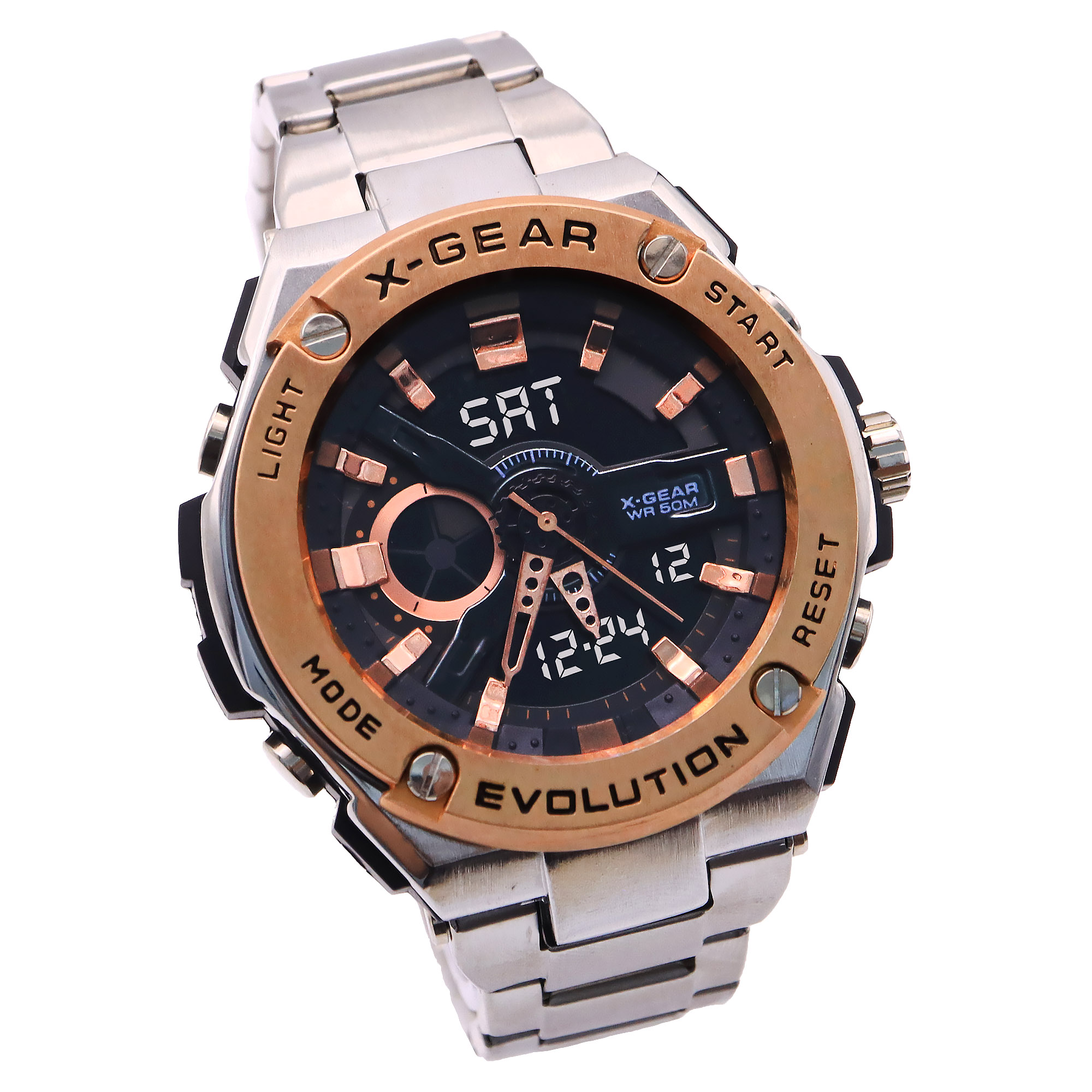 X-GEAR Watch ORIGINAL 50m Waterproof Stainless Steel Chain Strap Dual ...