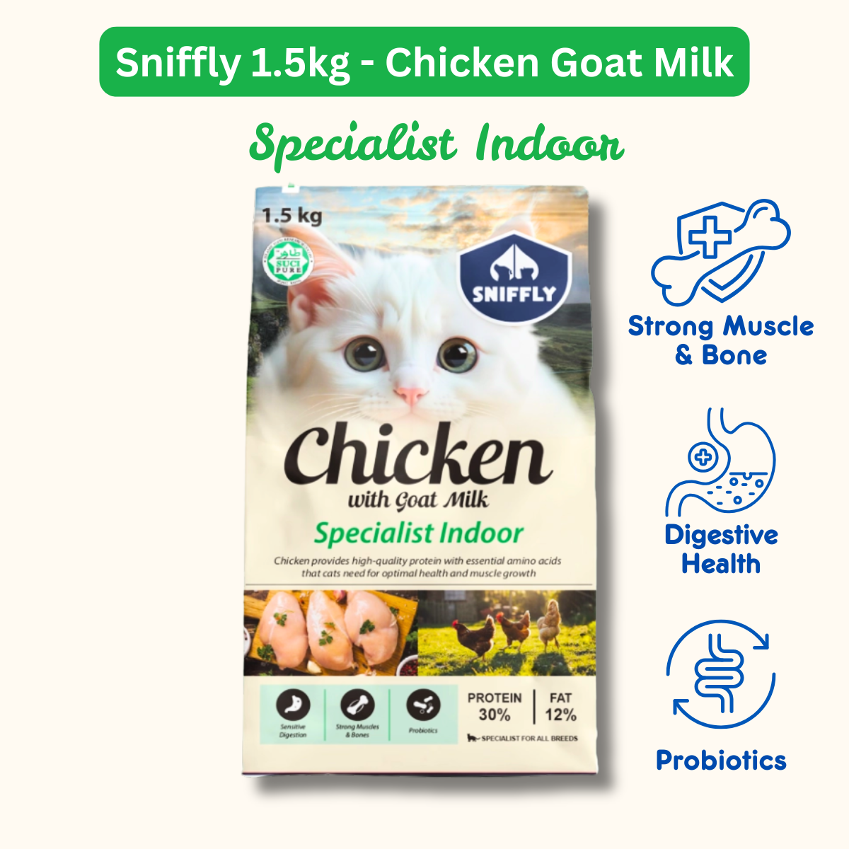 Sniffly Cat Dry Food 1.5kg Hair Skin Care Weight Gain Urinary Grain ...