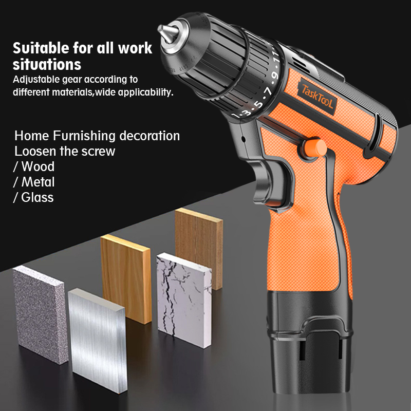 TASKTOOL 3-IN1 21V/18V/12V Cordless Electric Drill 5 Lithium Battery ...