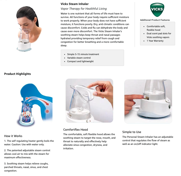 Vicks Sinus Steam Inhaler V1200, V1300, VH200 | Humidifier VUL505, VUL ...