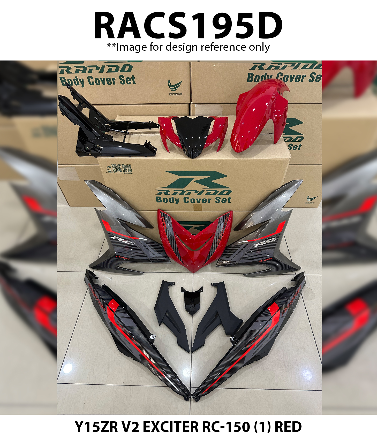 RAPIDO Cover Set YAMAHA Ysuku Y15zr V1 V2 Exciter Rc-150 (1) Red Coverset Sticker Tanam Stripe ...
