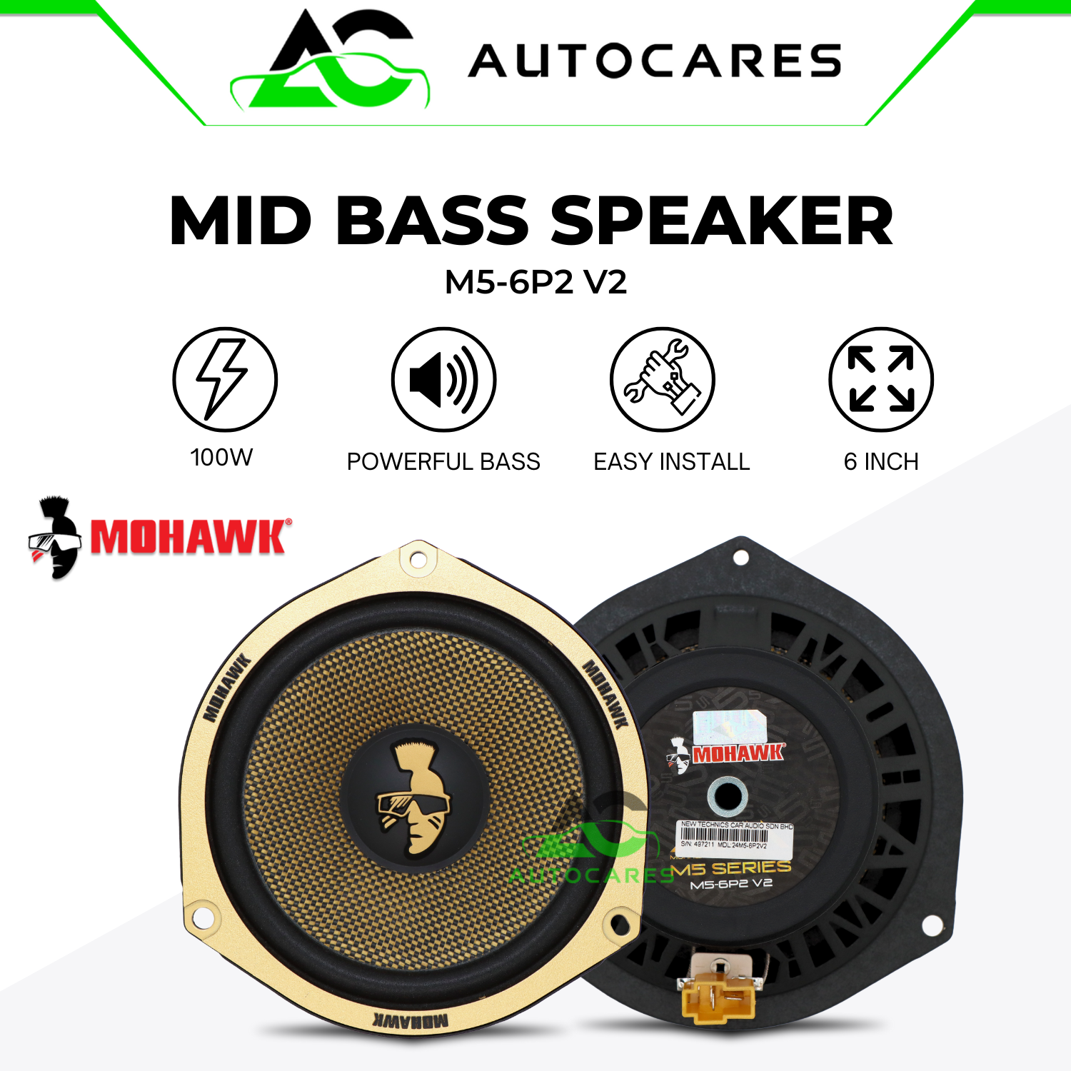Plug & Play MOHAWK(M5)Speaker OEM Axia Alza Myvi Bezza Ativa PROTON Saga VVT 6'' 2-Way Coaxial ...
