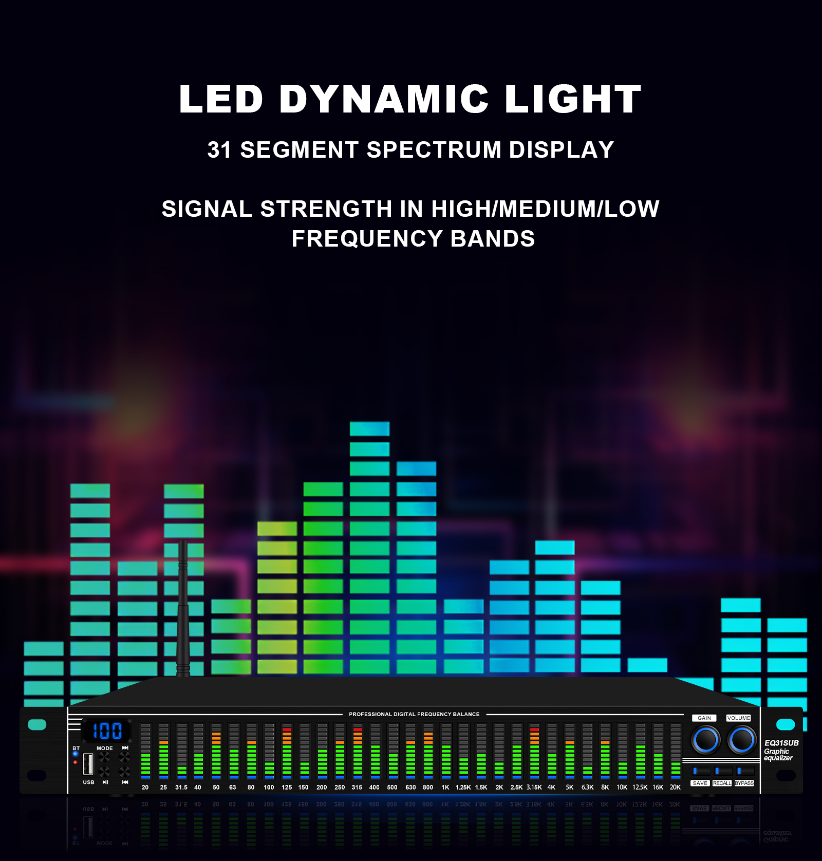 Dual Channel Graphic Equalizer Led Digital Audio Sound Processor Sound ...