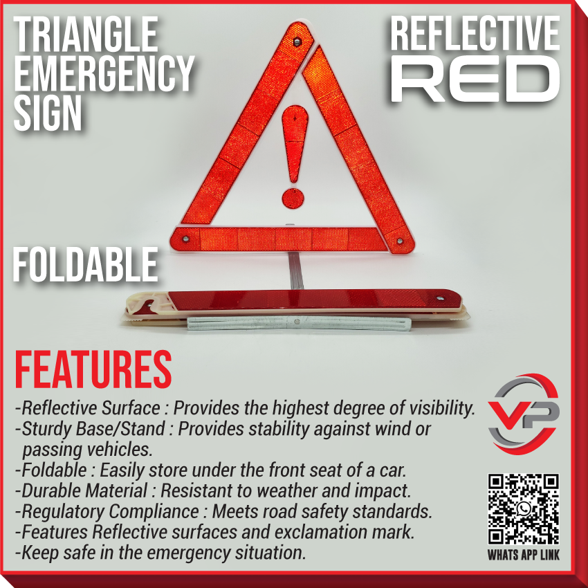 PVC TRIANGLE EMERGENCY WARNING SIGN FOLDABLE STOP SIGN REFLECTIVE STAND ...
