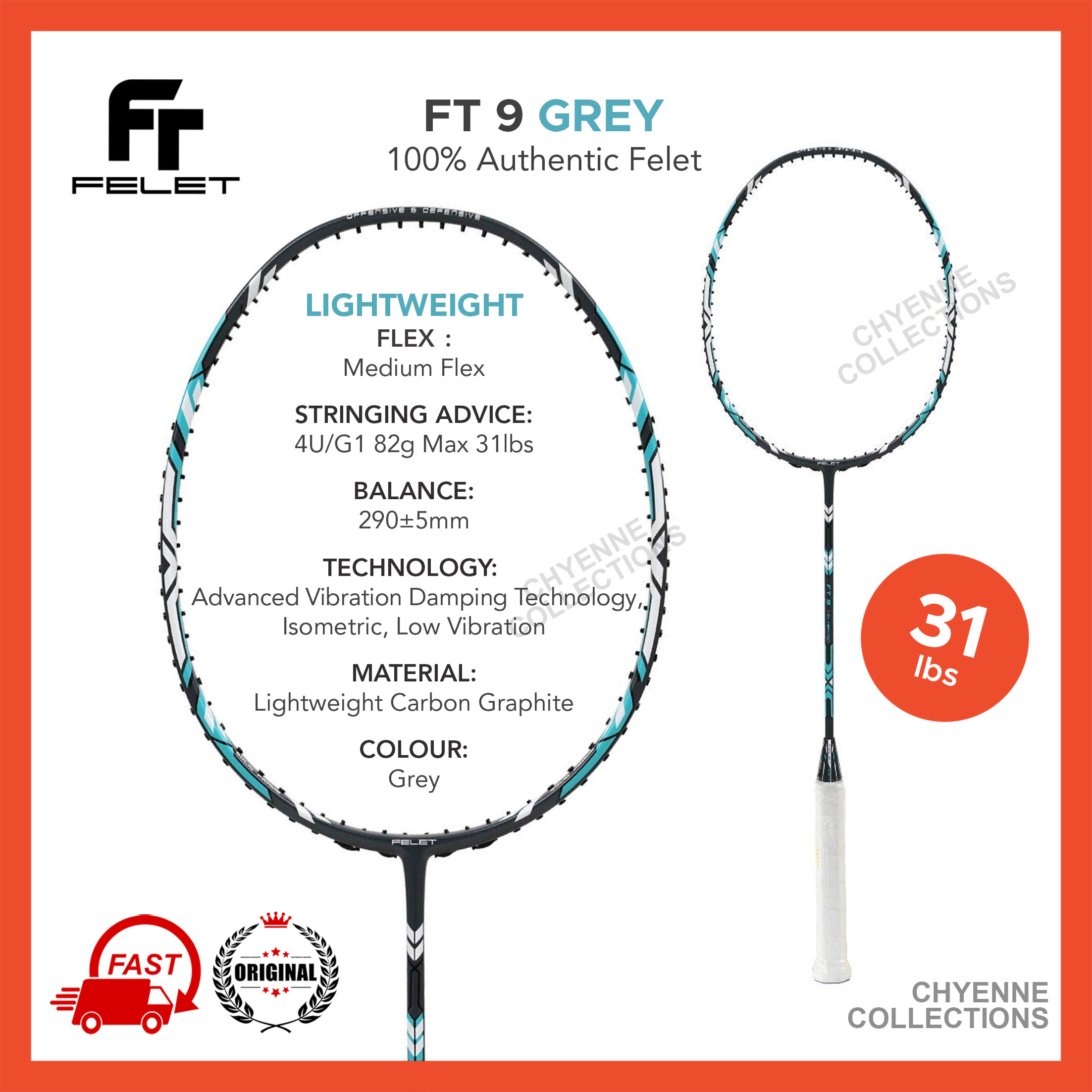 FELET Graphite Badminton Racket 35lbs Superlight TJ 1000 Speed Control ...