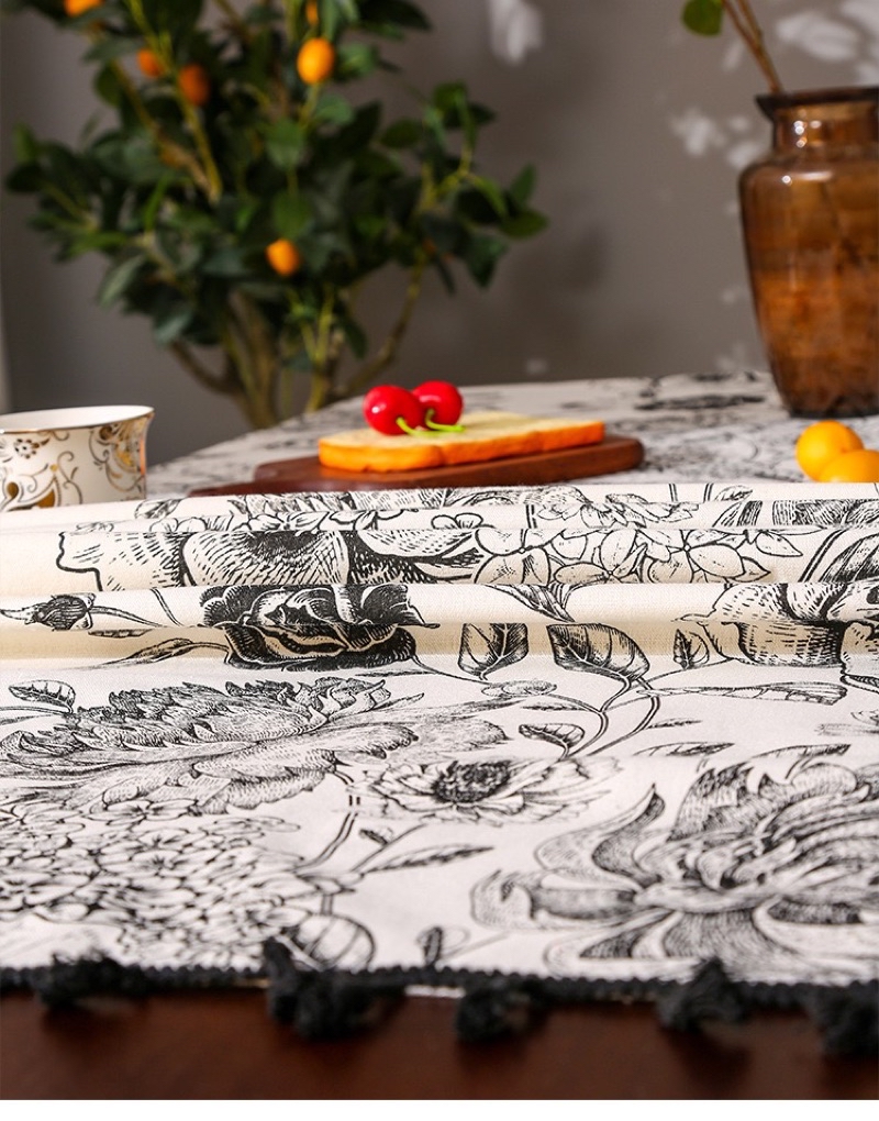 🇲🇾READY STOCK 🇲🇾 TCH09 TABLE CLOTH BLACK FLOWER PATTERN ALAS MEJA RAYA ...
