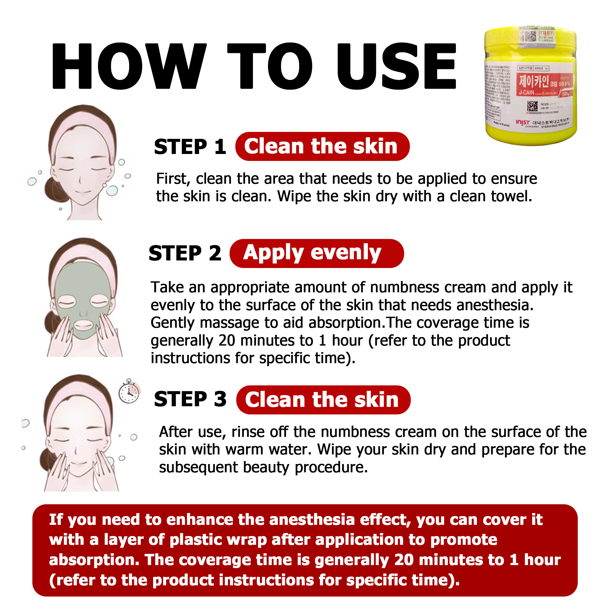 Korean J-CAIN 59.9%/29.9% Numb Cream For Tattoo Face Numbing Cream ...