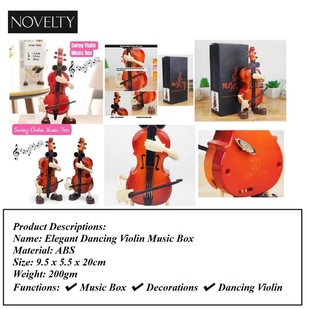 Elegant Dancing Violin Music Box Ornament Kotak Muzik Biola Menari ...