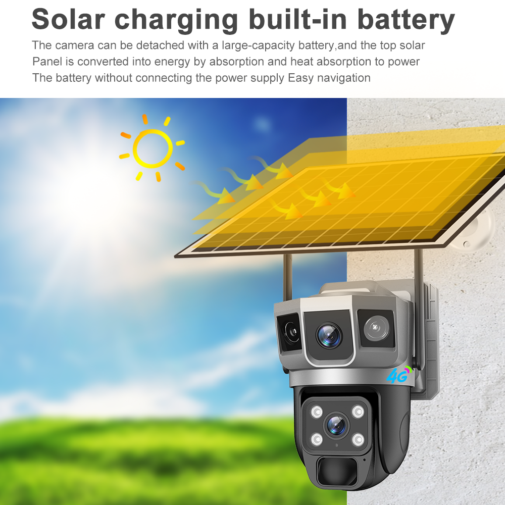 V380 PRO Three Screen CCTV Solar Outdoor Wireless Camera IP66 ...