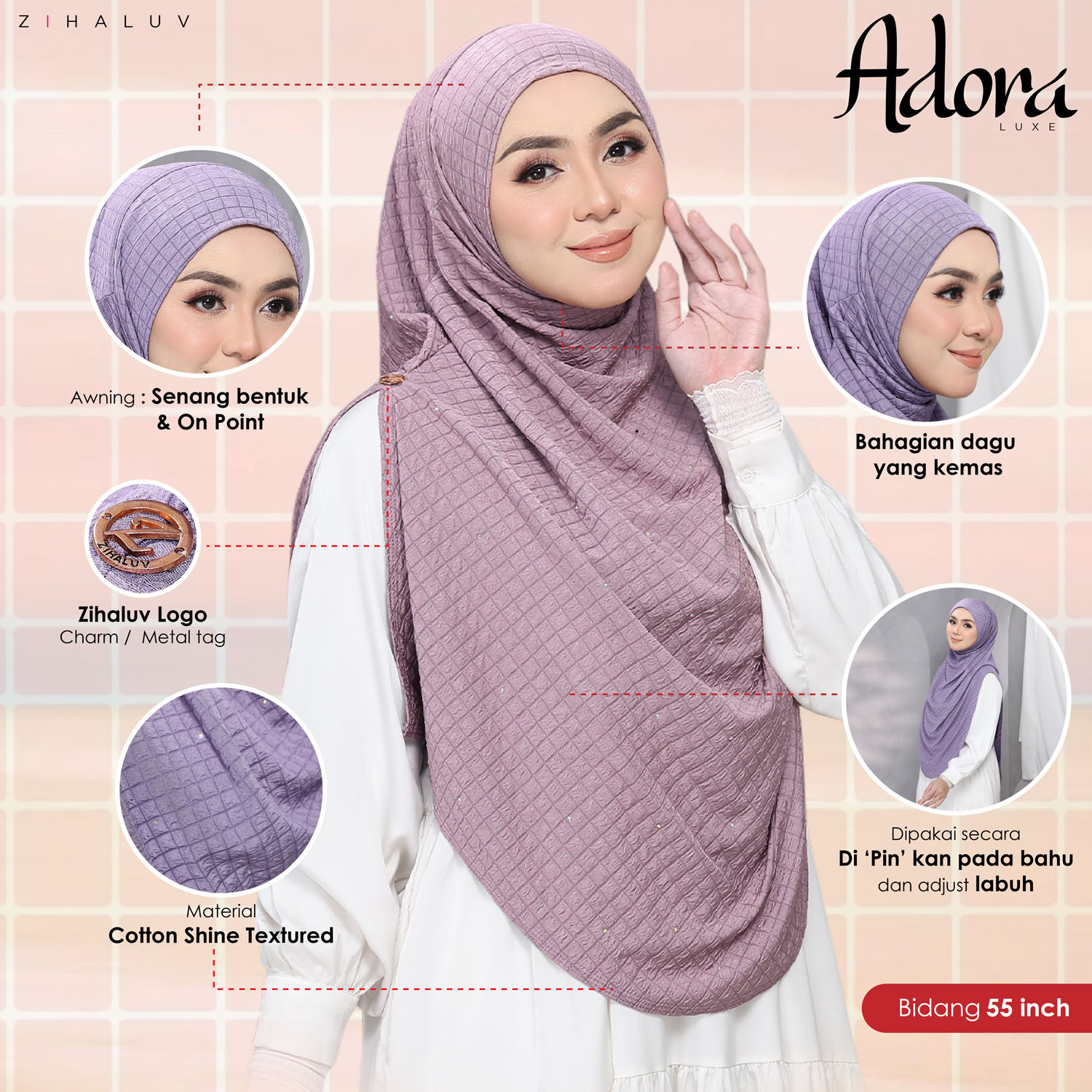 Zihaluv - Tudung Adora Luxe Bidang 55 | Shopee Malaysia