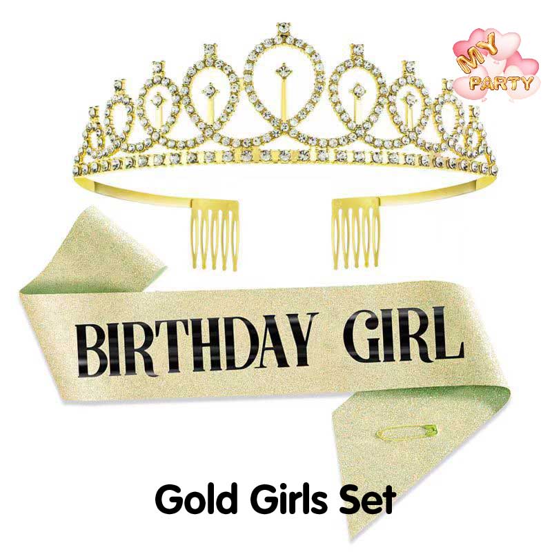 Birthday Sash Girl Princess Queen Sash & Crown Set Princess Ribbons ...