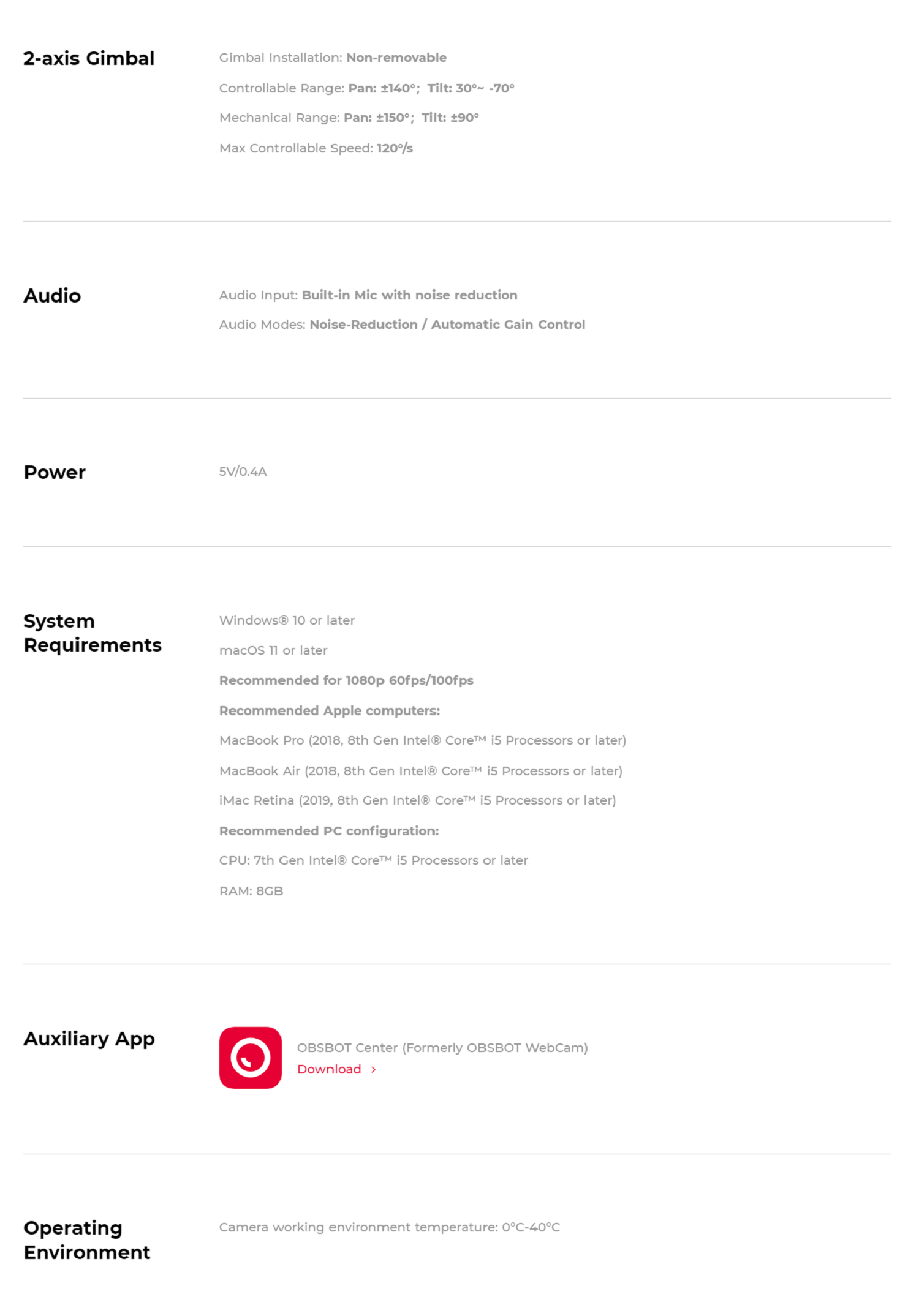 OBSBOT TINY SE AI-POWERED FULL HD 1080P PTZ WEBCAM WITH AI TRACKING ...