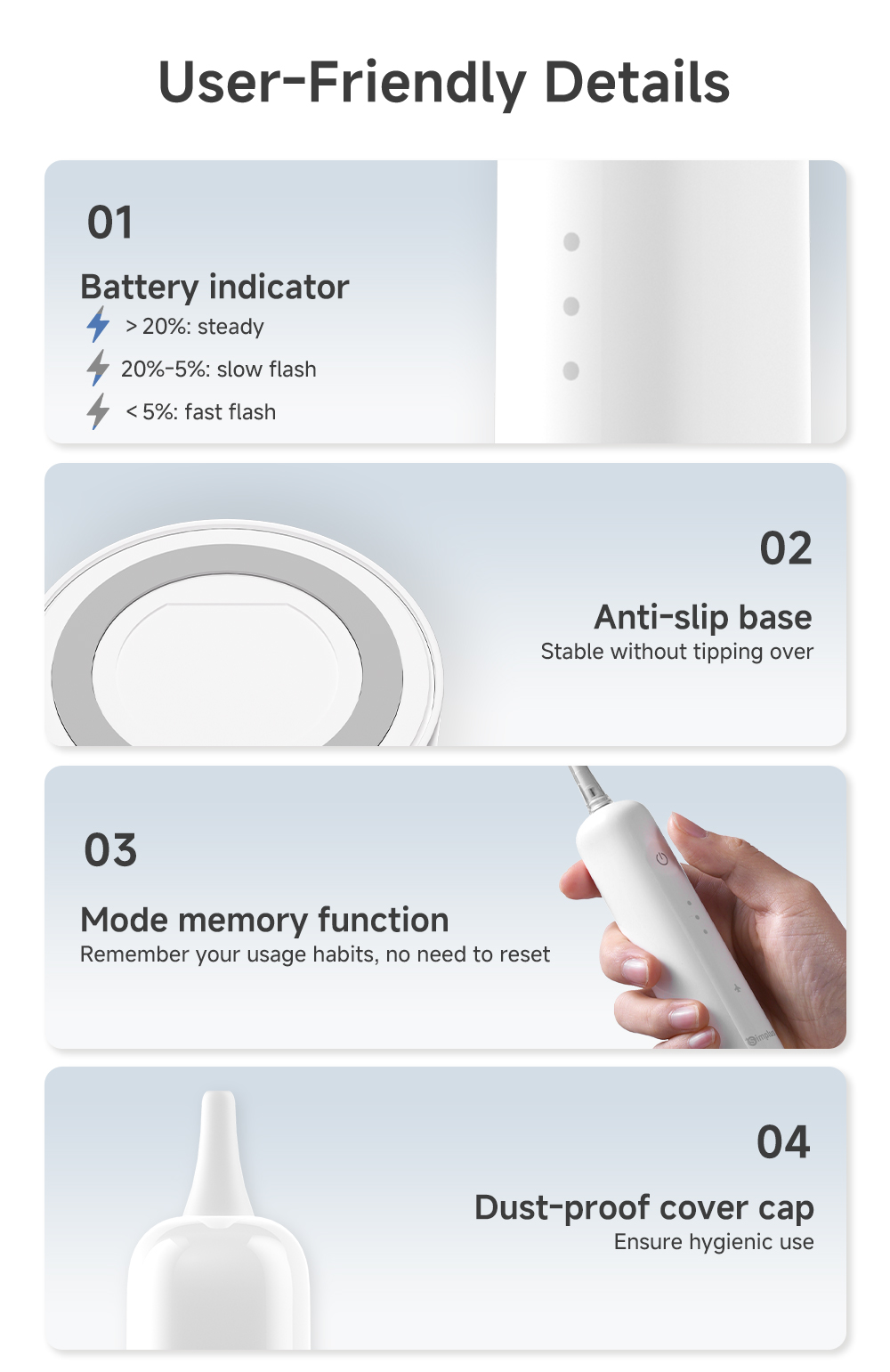 Simplus Electric Toothbrush 60° Oscillation 66,000 Vibrations/Min 6 ...
