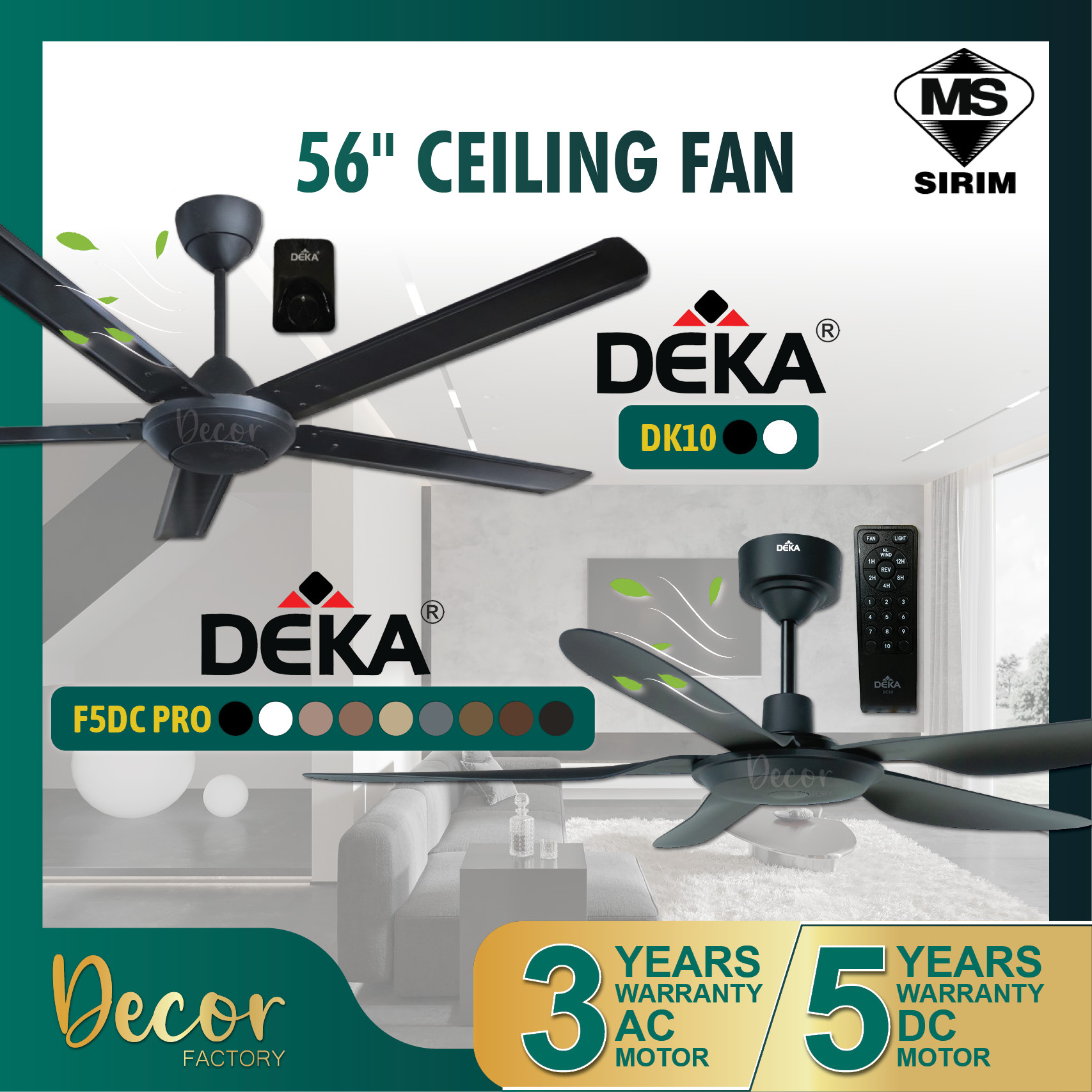DEKA Fan DEKA DC2-311 DC2-313LED DDC21 DK10 F5DC PRO F5DCLED PRO DE ...