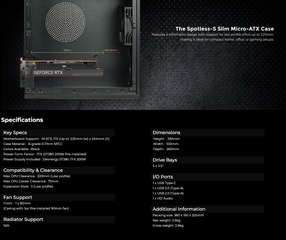 SLEVCASE SPOTLESS-S SLIM M-ATX PC CASE - BLACK | Shopee Malaysia