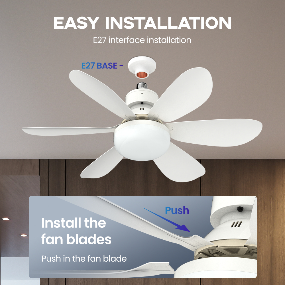 Rong River 52CM Ceiling Fan With Light 40W E27 6 Blades Silent Fan ...