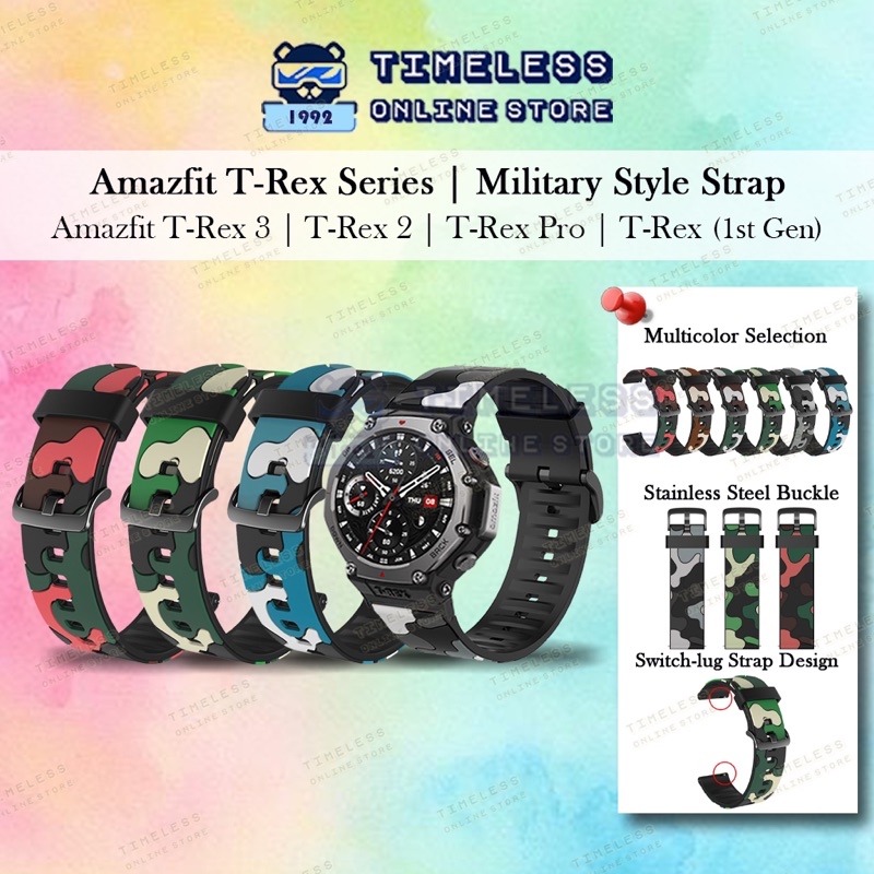🇲🇾 Amazfit T-Rex 3, T-Rex 2, T-Rex Pro Strap, Military Style 22mm Band ...