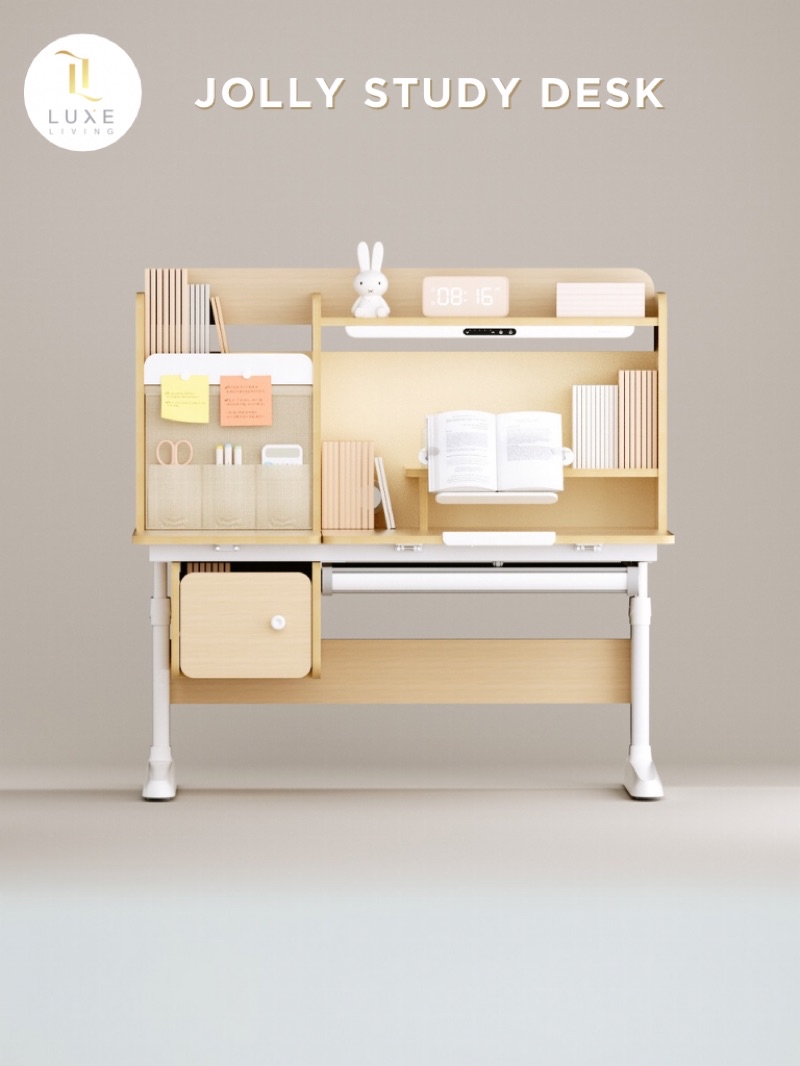 [FREE SHIPPING] LUXE: Jolly Wooden Study Desk | Adjustable Ergonomic Study Table | Meja Belajar ...