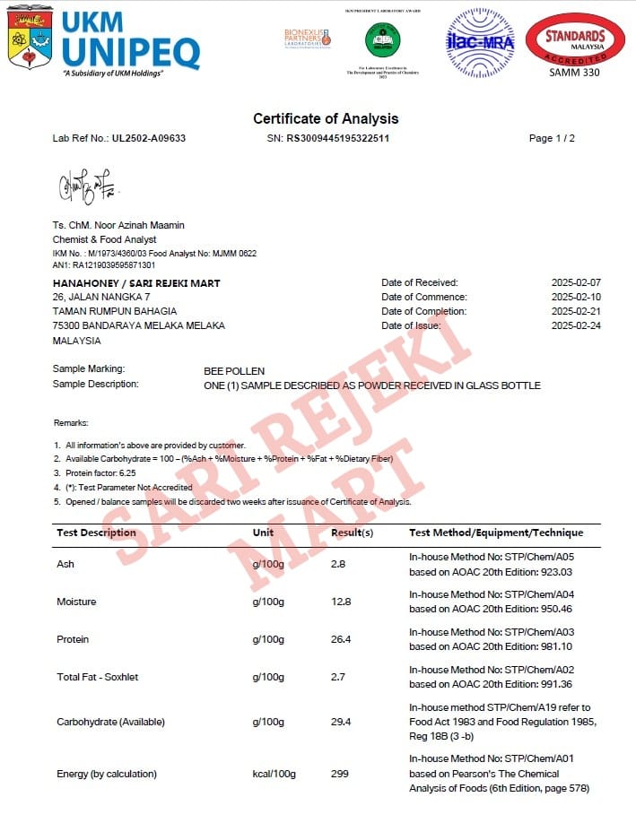 CERTIFICATE Madu Asli Tualang/Kelulut/Madu Hutan/Royal jelly/Madu Bawang UKM Certificate- trial ...