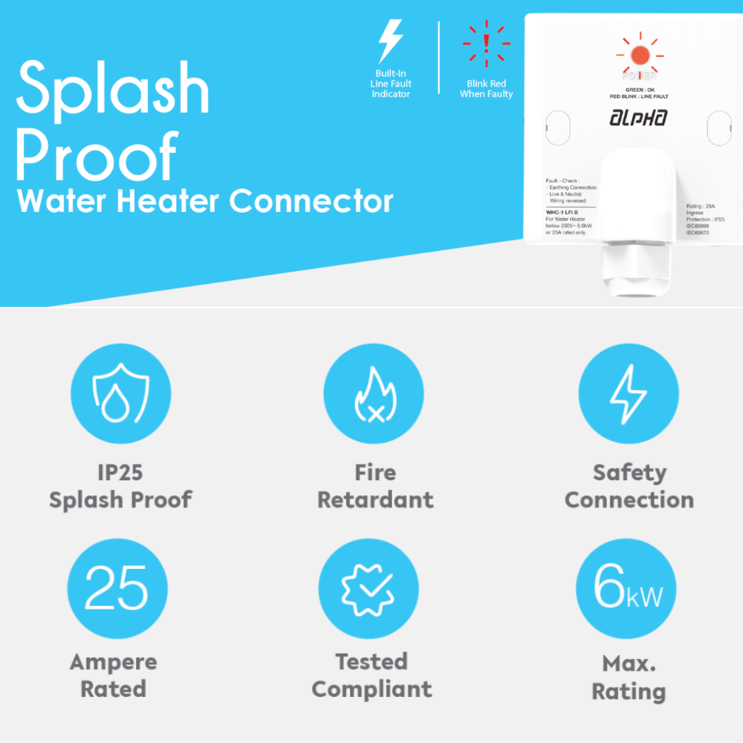Alpha WHC-1 LFI B Splash Proof Water Heater Connector With Line Fault ...