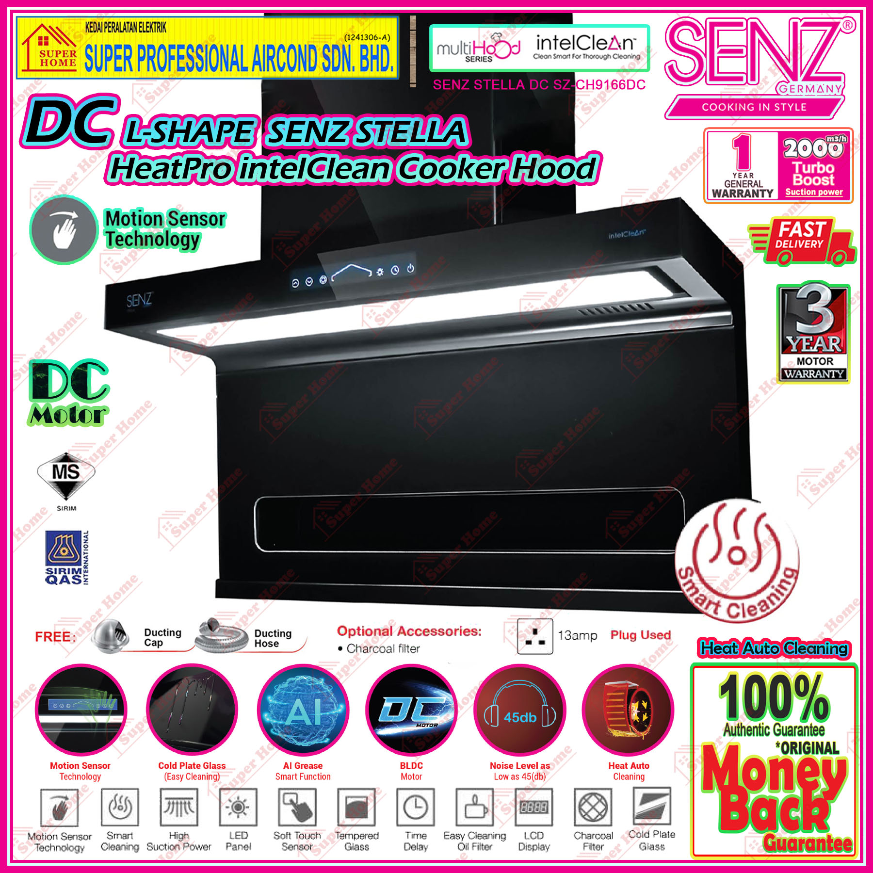 SENZ STELLA DC SZ-CH9166DC L-Shape Cooker Hood / SENZ Built-in Hob SZ ...