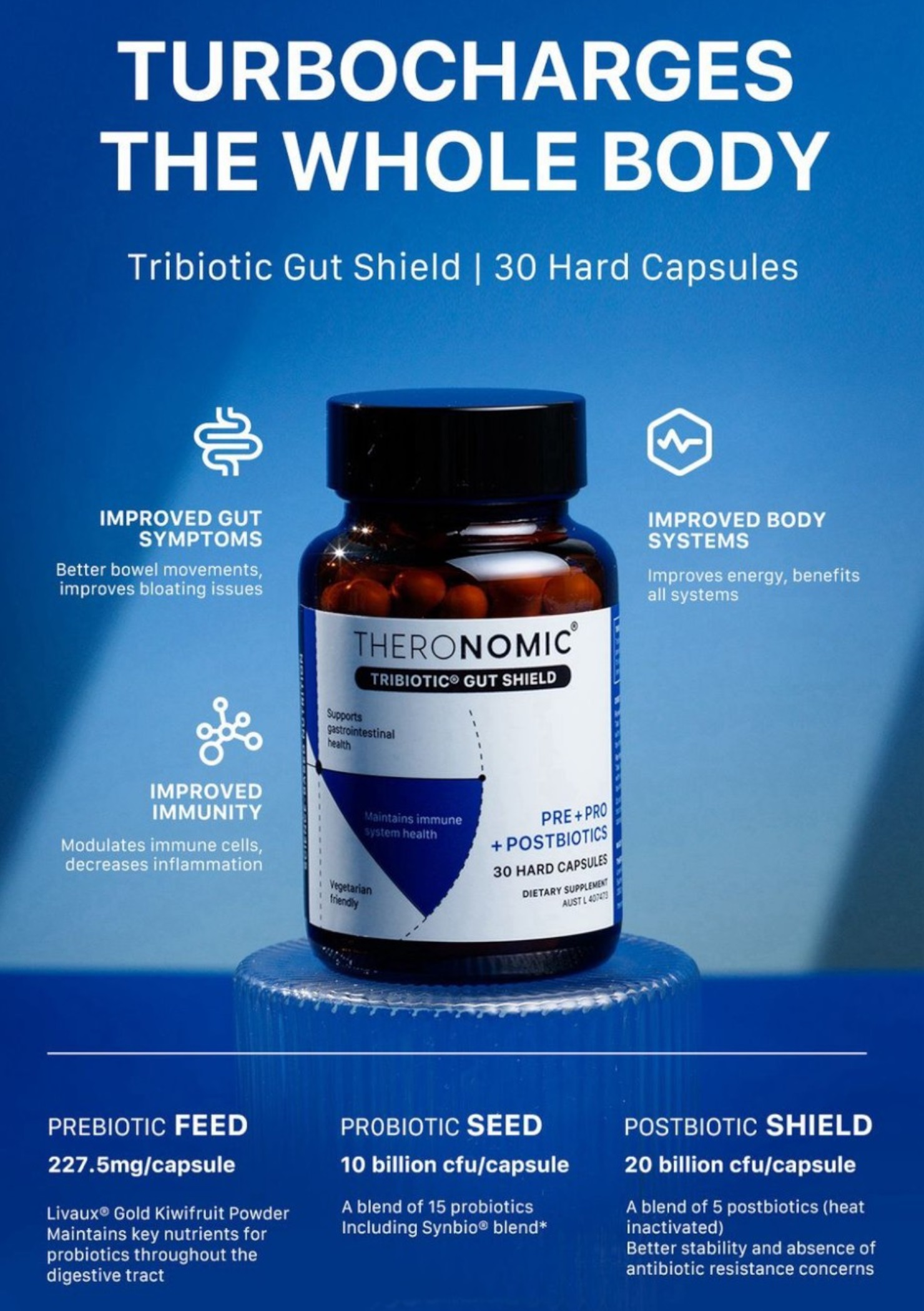 【Australia No.1】 Theronomic Tribiotic Gut Shield 30cap.【Promote Gut ...