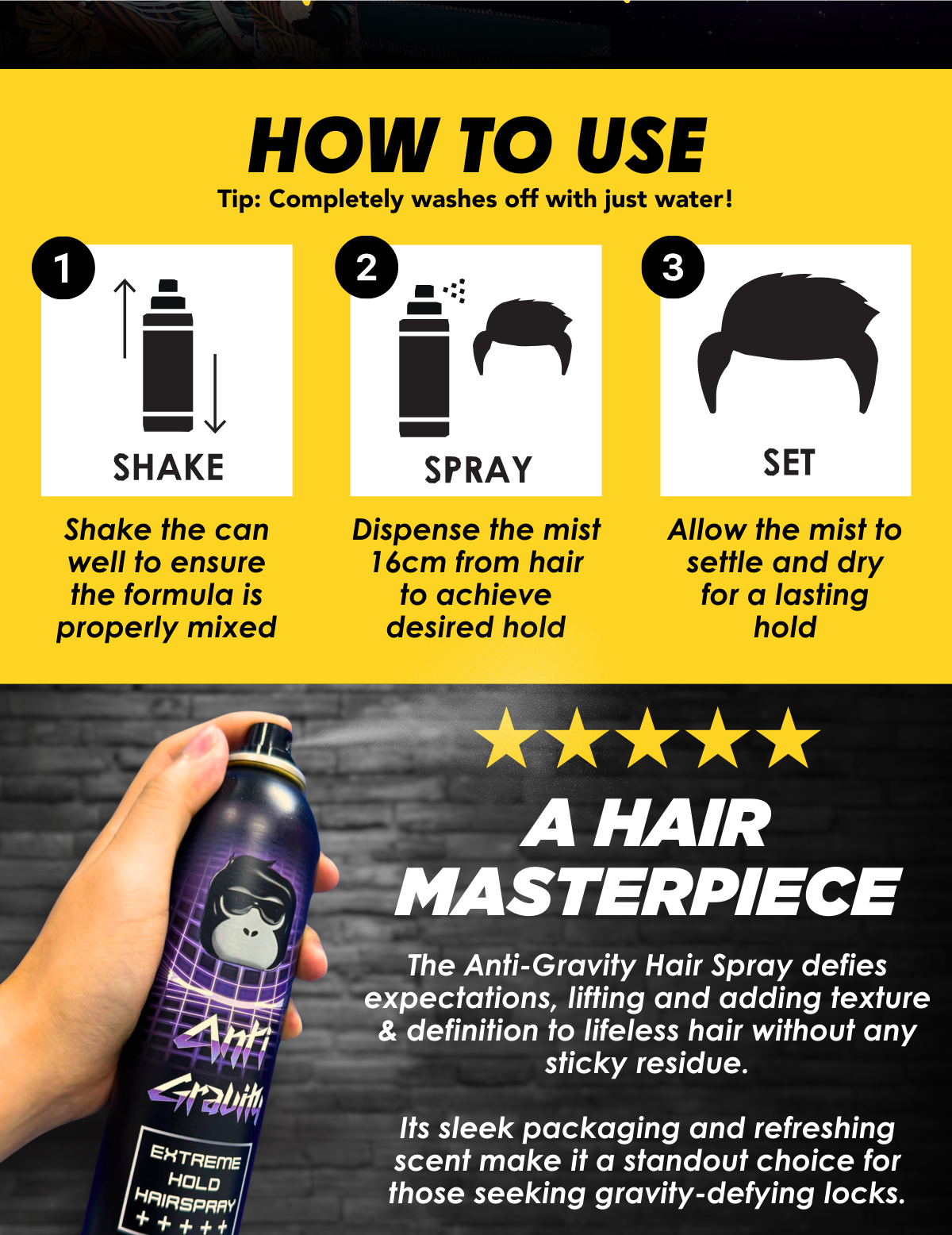 Apestomen Anti-Gravity Hair Spray 300ml | 48Hour Extreme Hold | No ...