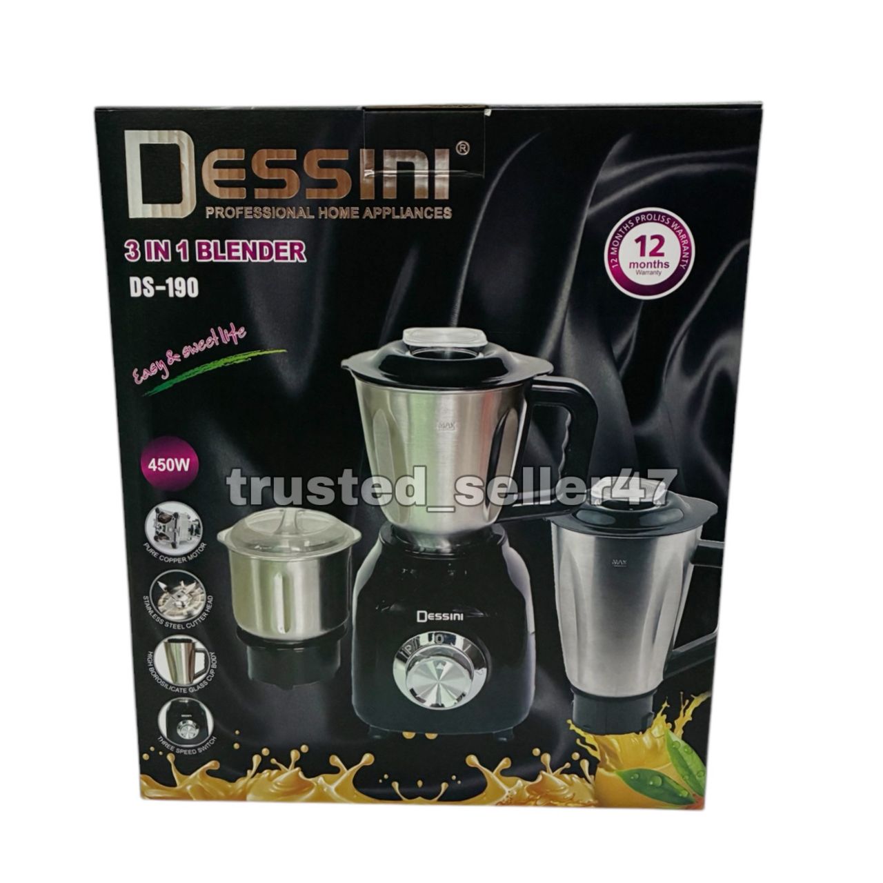 DESSINI DS-190 1.5L Stainless Steel Blender Grinder Mixer Juicer Ice ...