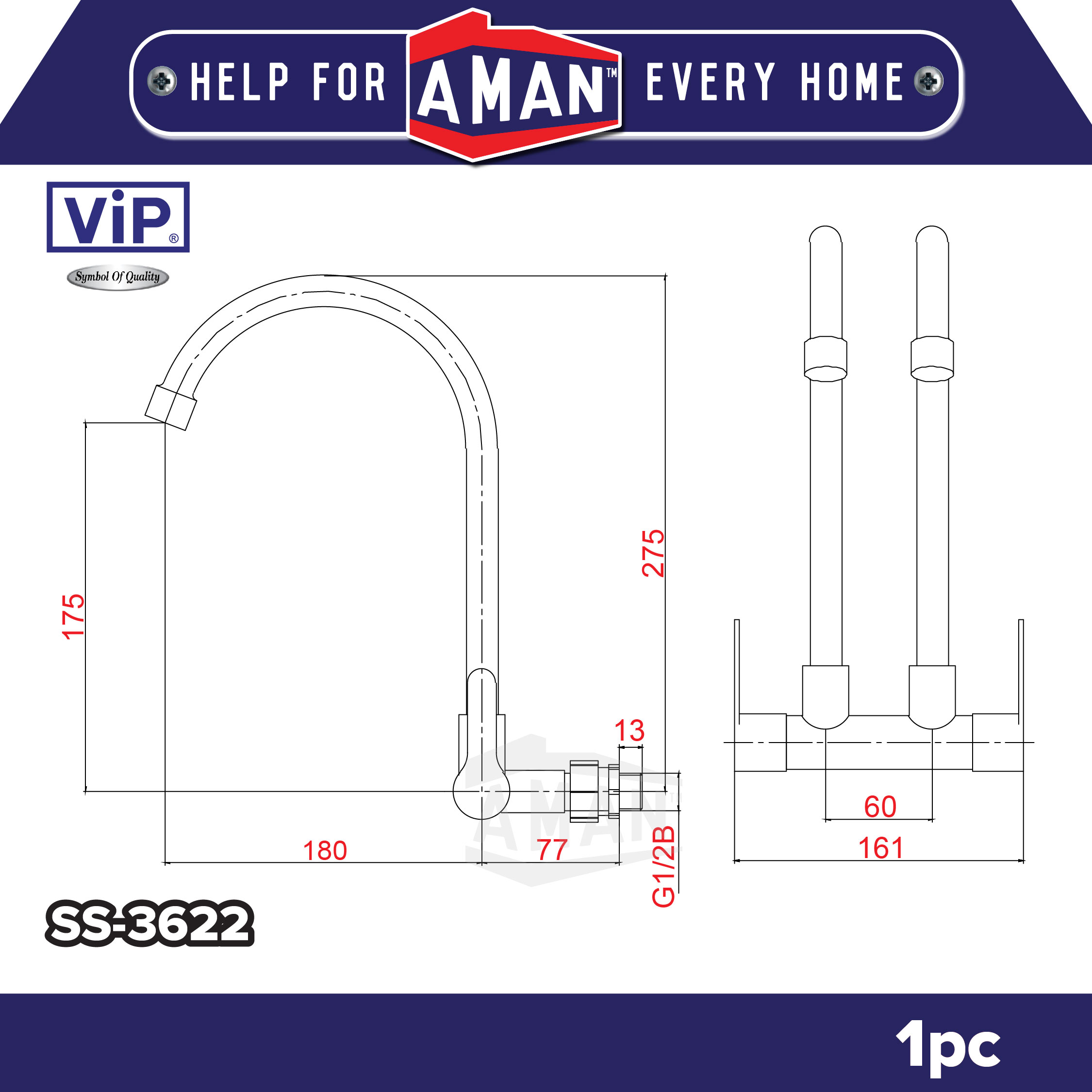 VIP SUS-304 Stainless Steel Double Wall Sink Tap Kitchen Sink Tap Basin ...