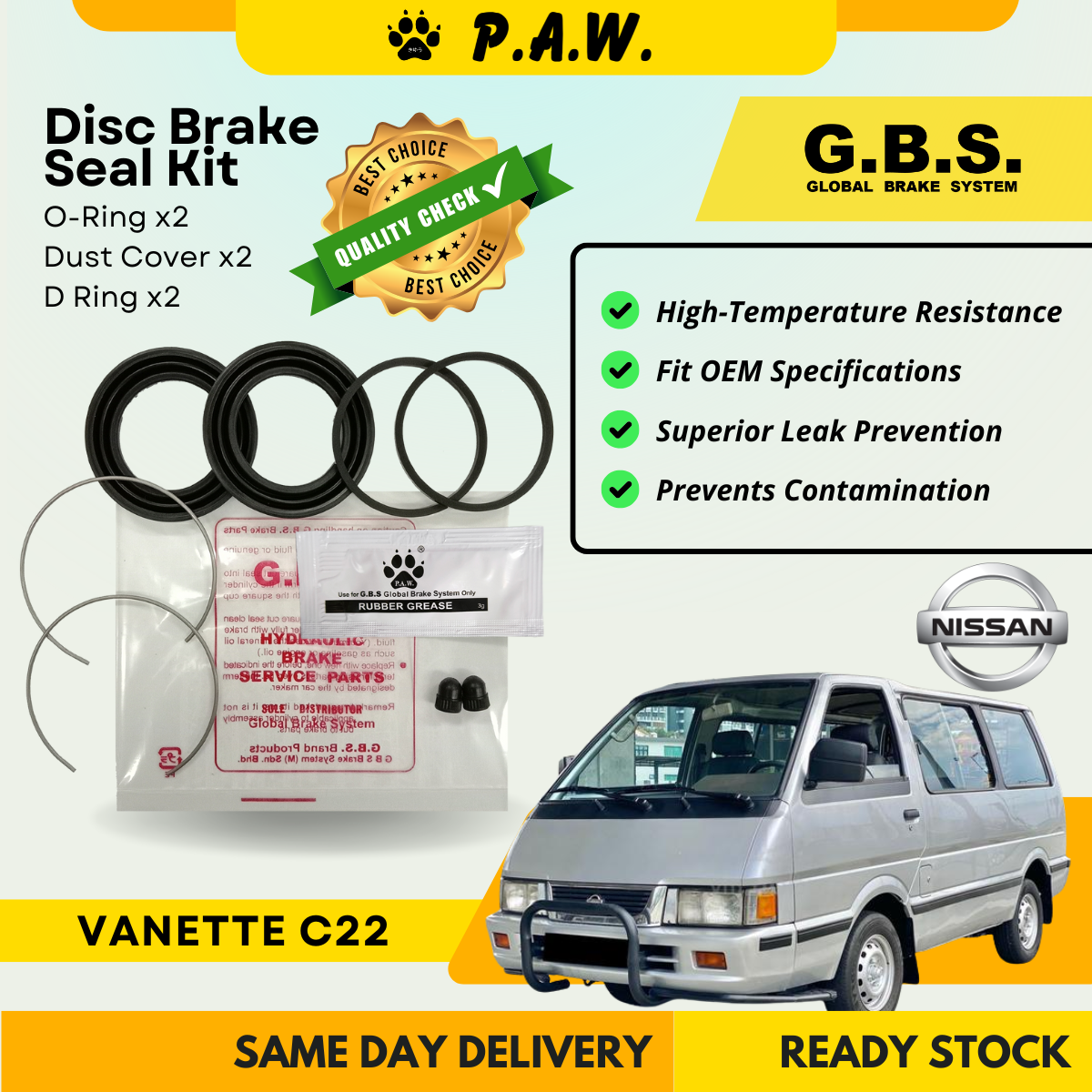 GBS Disc Brake Seal Kit For NISSAN C22 VANETTE (Front) (Half Set) | Shopee Malaysia