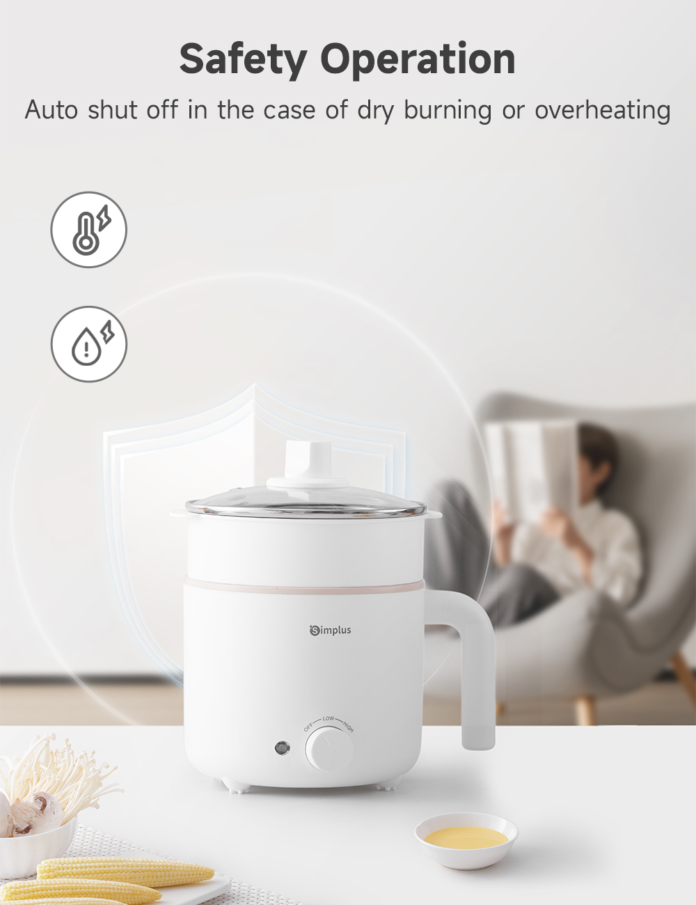 Simplus 1.7L Multi-Use Electric Cooker |630W|Non-Stick Coating|2 ...