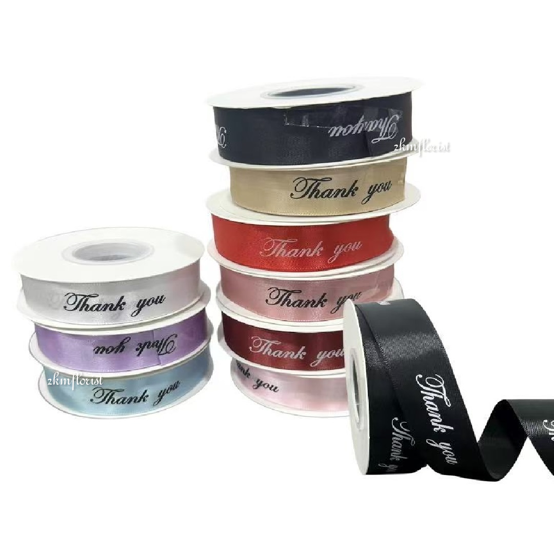 (22M) 2.5CM CLASSIC THANK YOU Ribbon Reben Riben Gift Satin Organza ...
