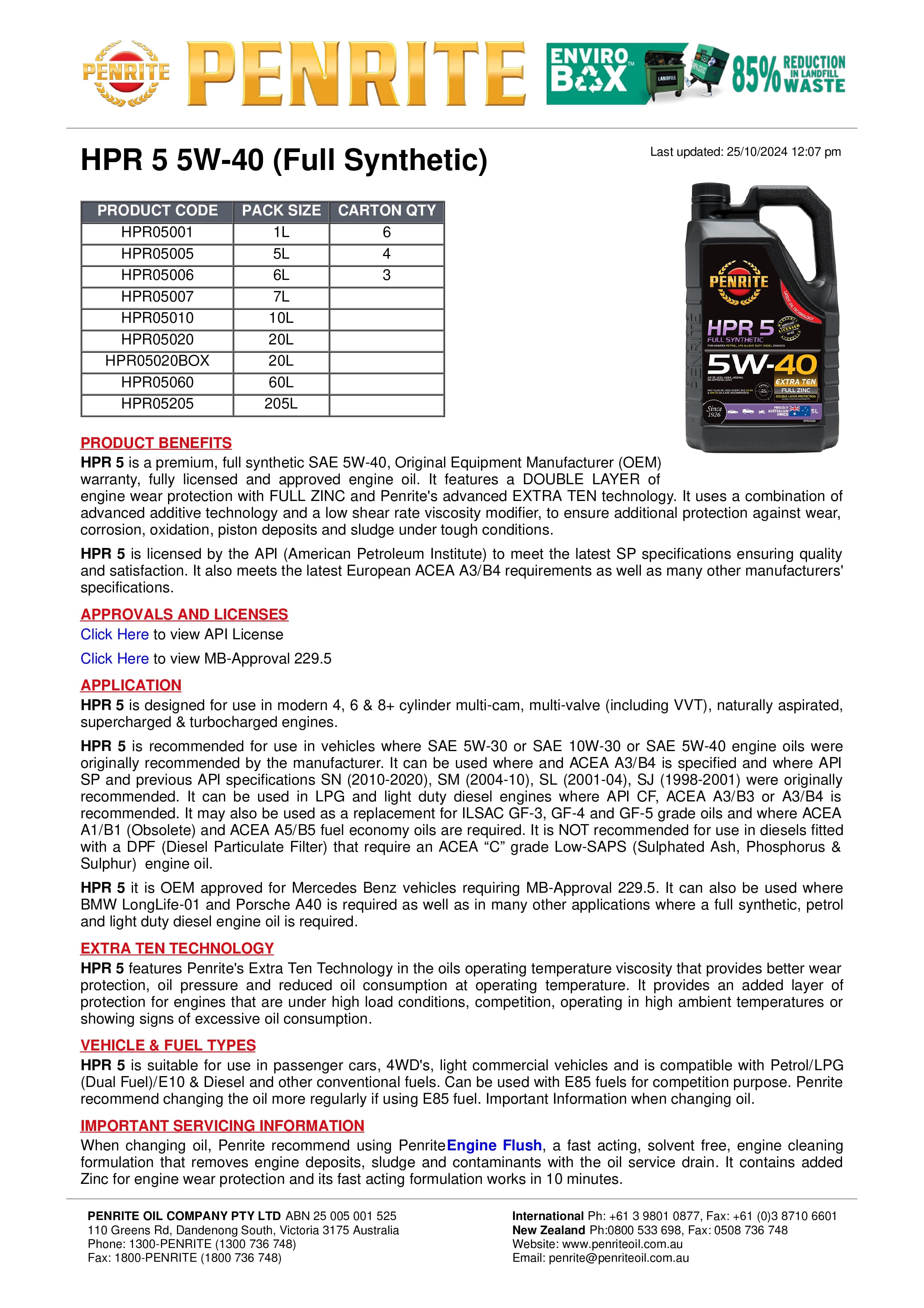 Penrite HPR 5 Full Synthetic (5L) 5W-40 | Shopee Malaysia