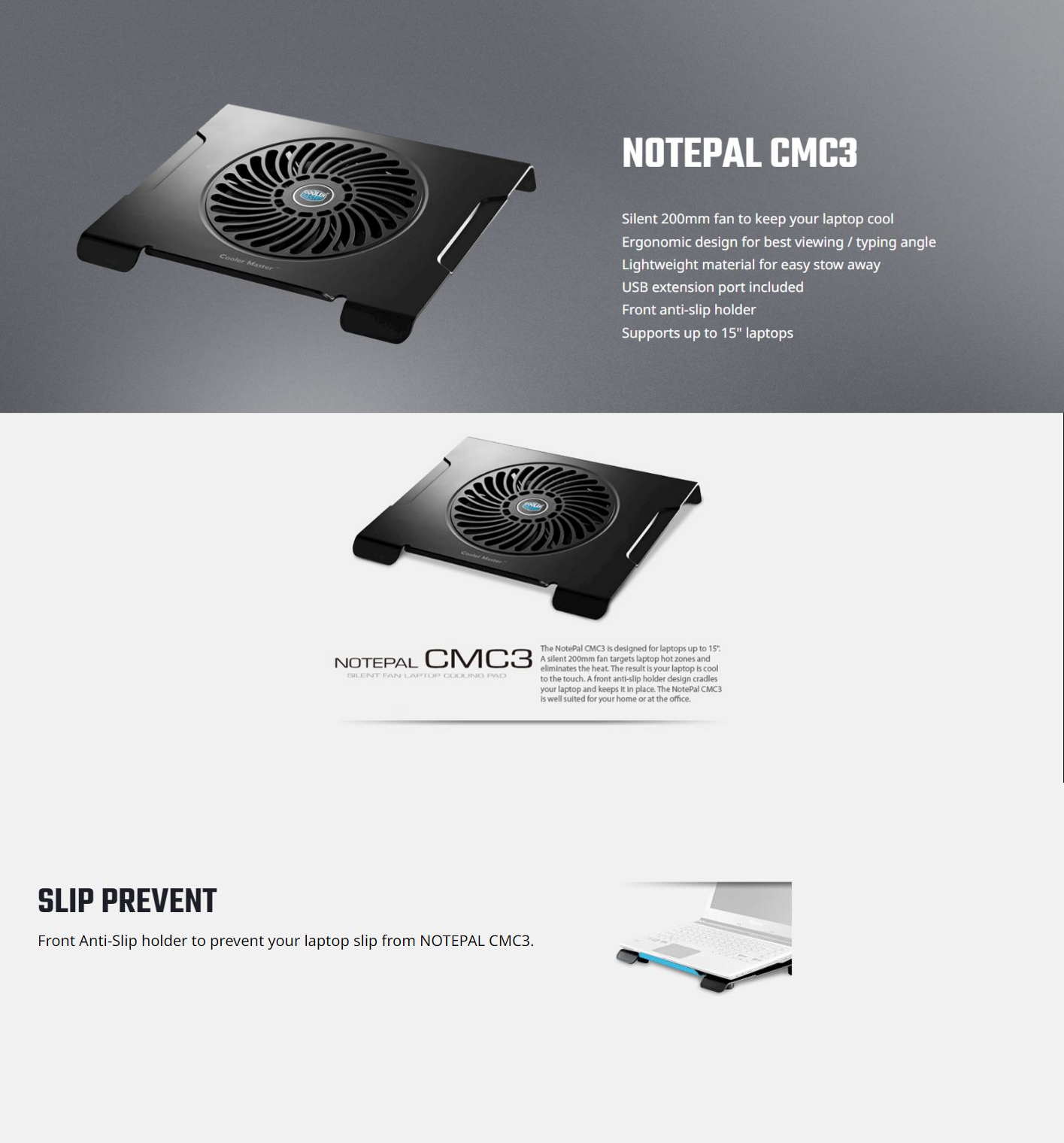 Cooler Master NotePal C3 UP TO 15 Inch Laptop Cooler (R9-NBC-CMC3) CMC3 ...