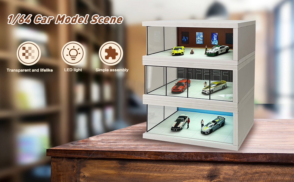 1:64 Dioramas Car Showroom Diecast Car Display Case with LED Lights ...