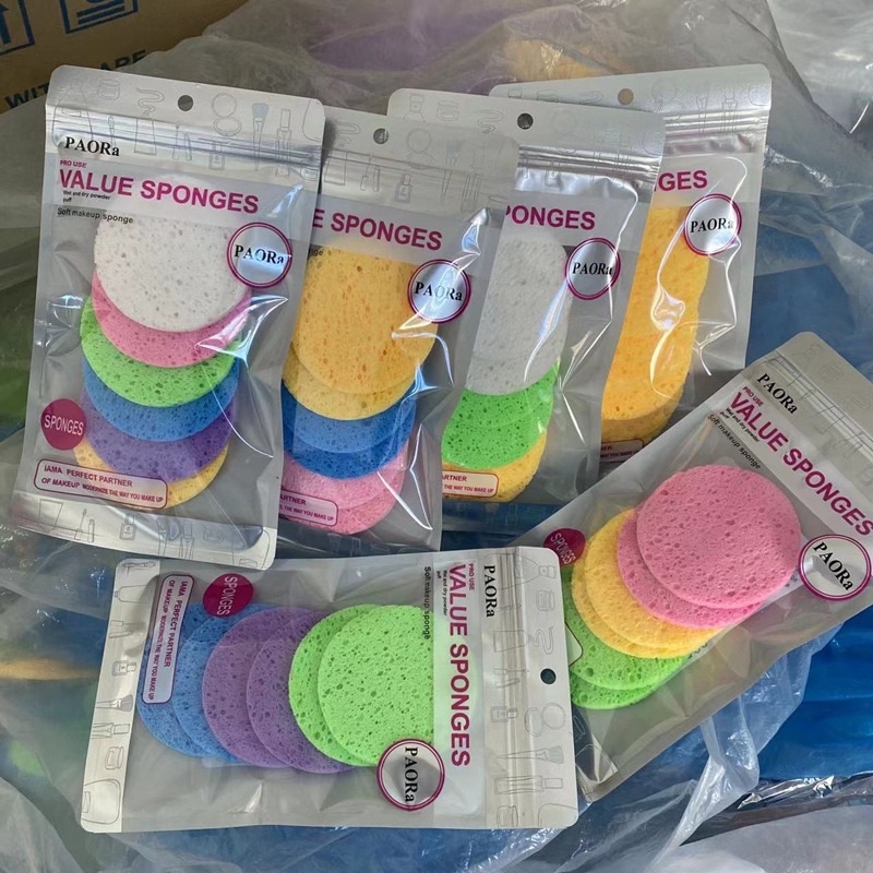 6pcs Wood Puff Cleansing Sponge Washing Face Sponge Wet Sponge Facial ...