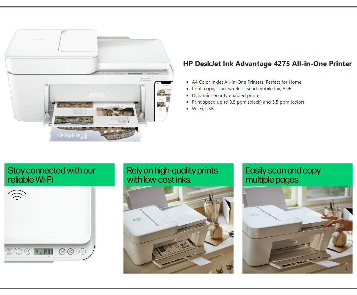 HP DeskJet Ink Advantage 4275, Ultra 4928 All-in-One Printer | A4 | Wi-Fi, USB | Print, Copy ...