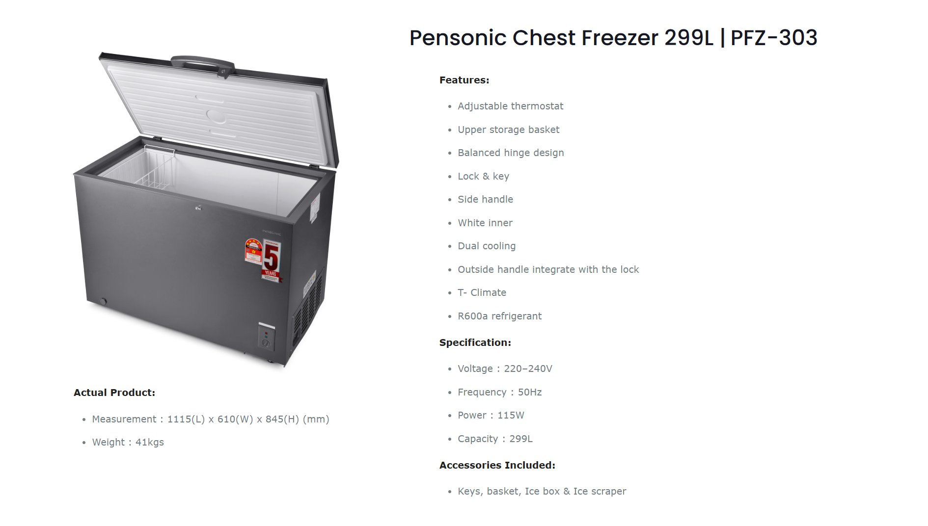 Pensonic Chest Freezer 299L Peti Freezer Murah Deep Freezer Peti Sejuk ...